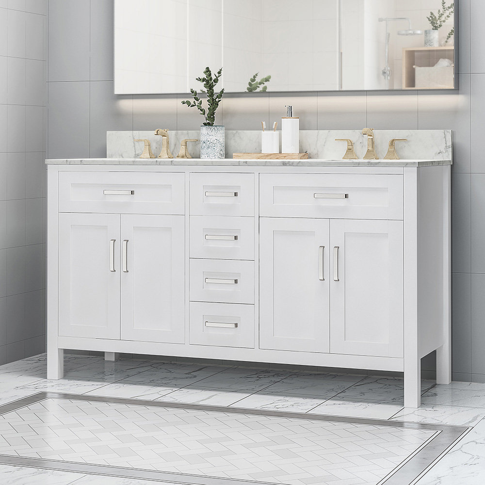 Red Barrel Studio® Bathroom Vanity with Marble Top and Double Ceramic ...