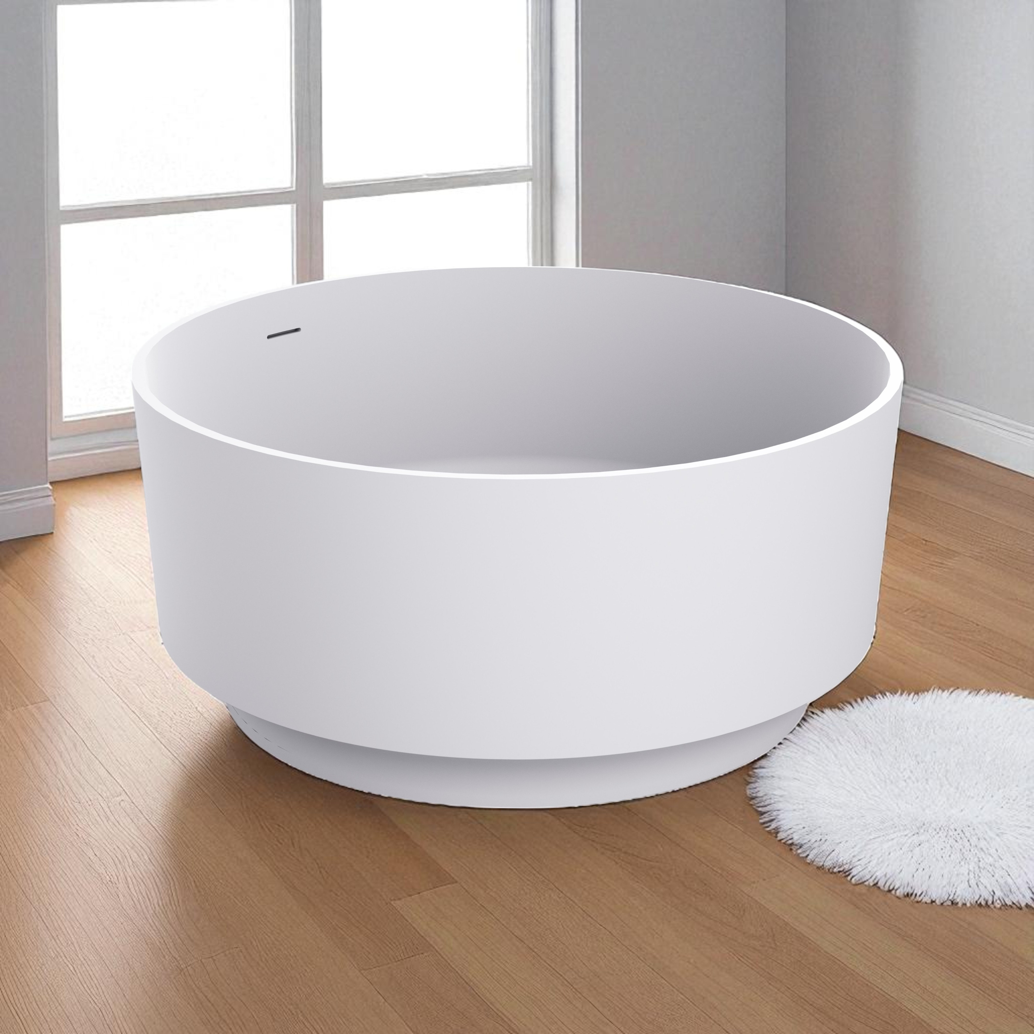 MonadLiving 49" Round Freestanding Solid Surface Stone Resin Soaking ...