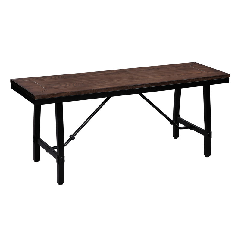 17 Stories Oak And Black Rectangle Bench | Wayfair