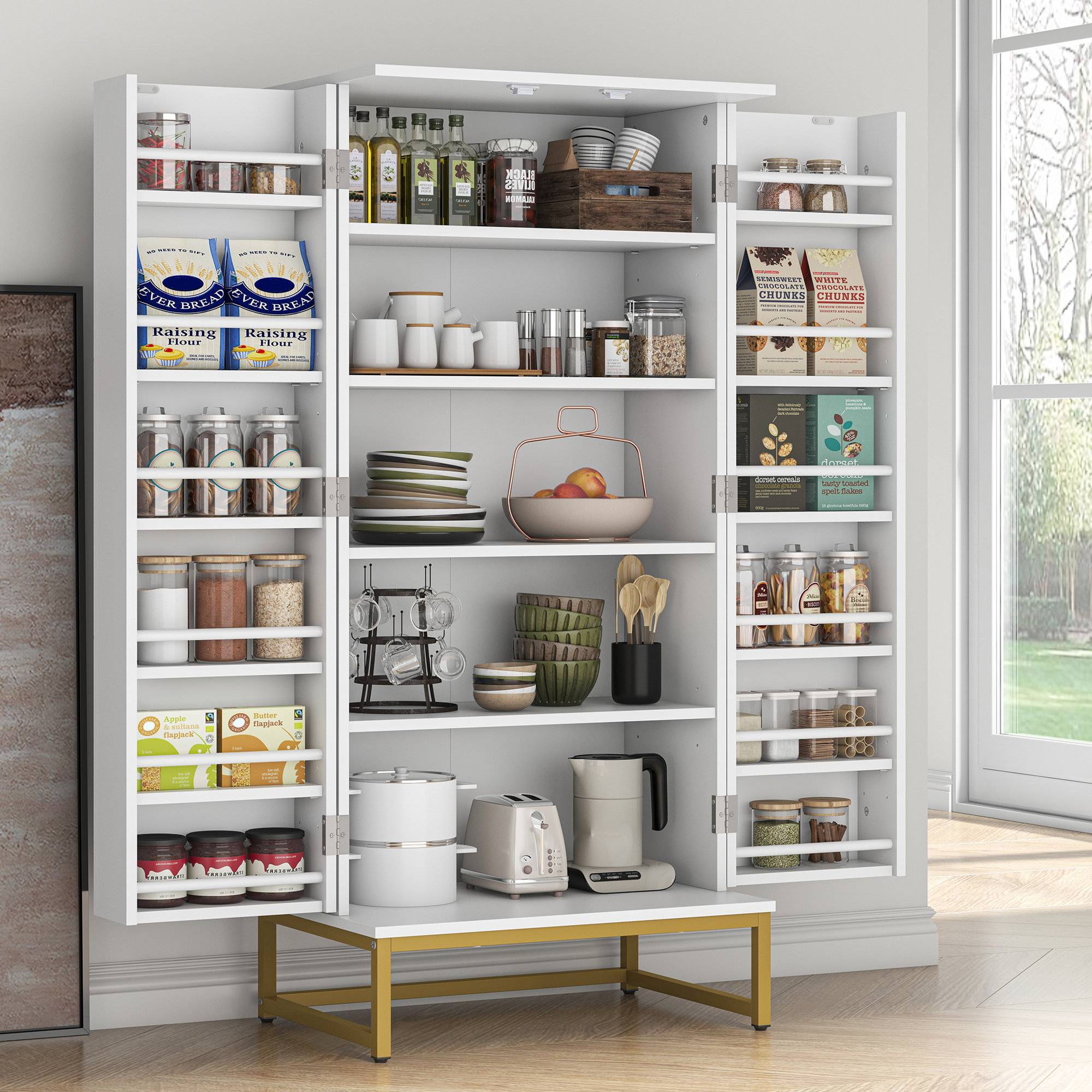 Mercer41 51” Kitchen Pantry Cabinets With Adjustable Shelves For Home ...