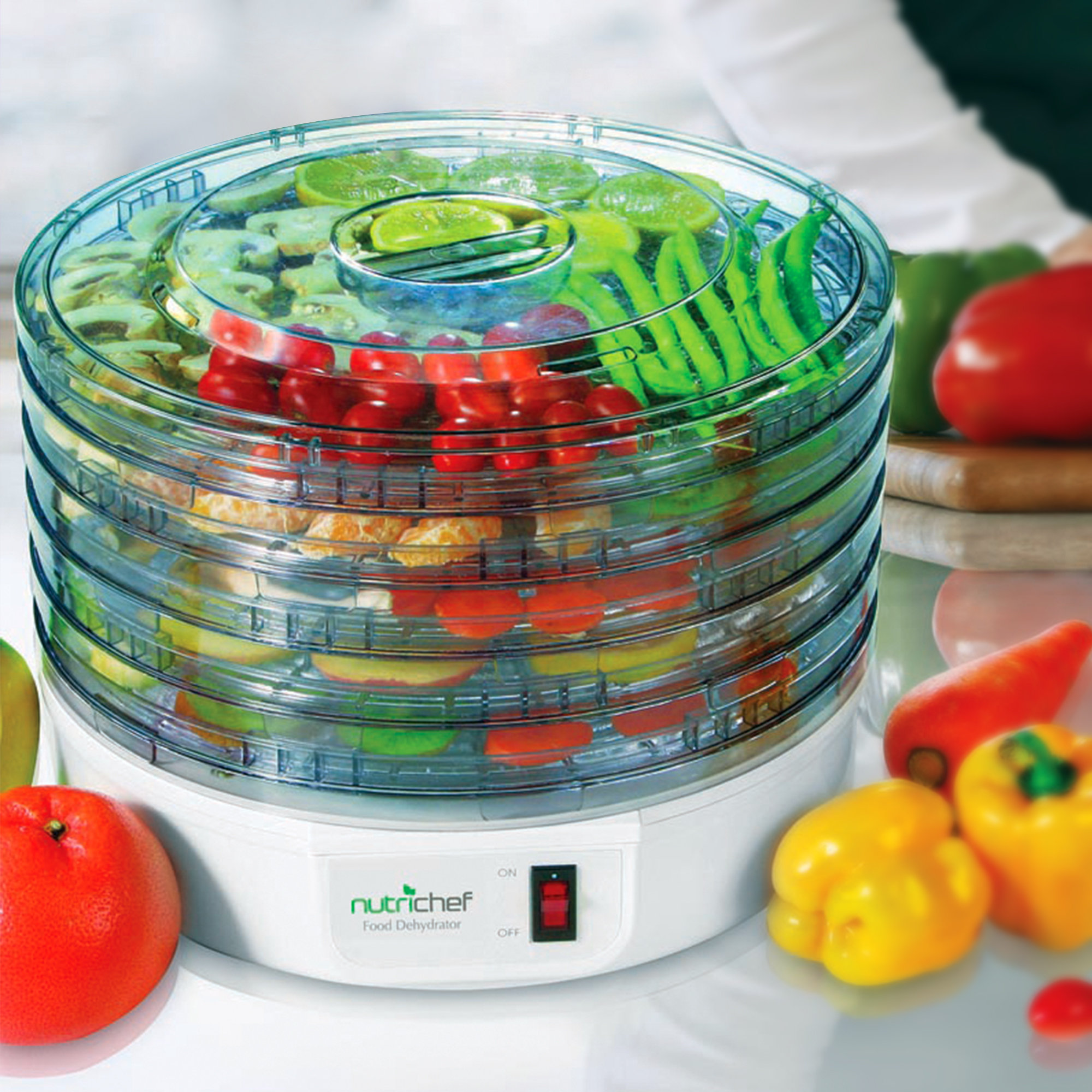 NutriChef Electric Countertop Food Dehydrator, Food Preserver (White ...