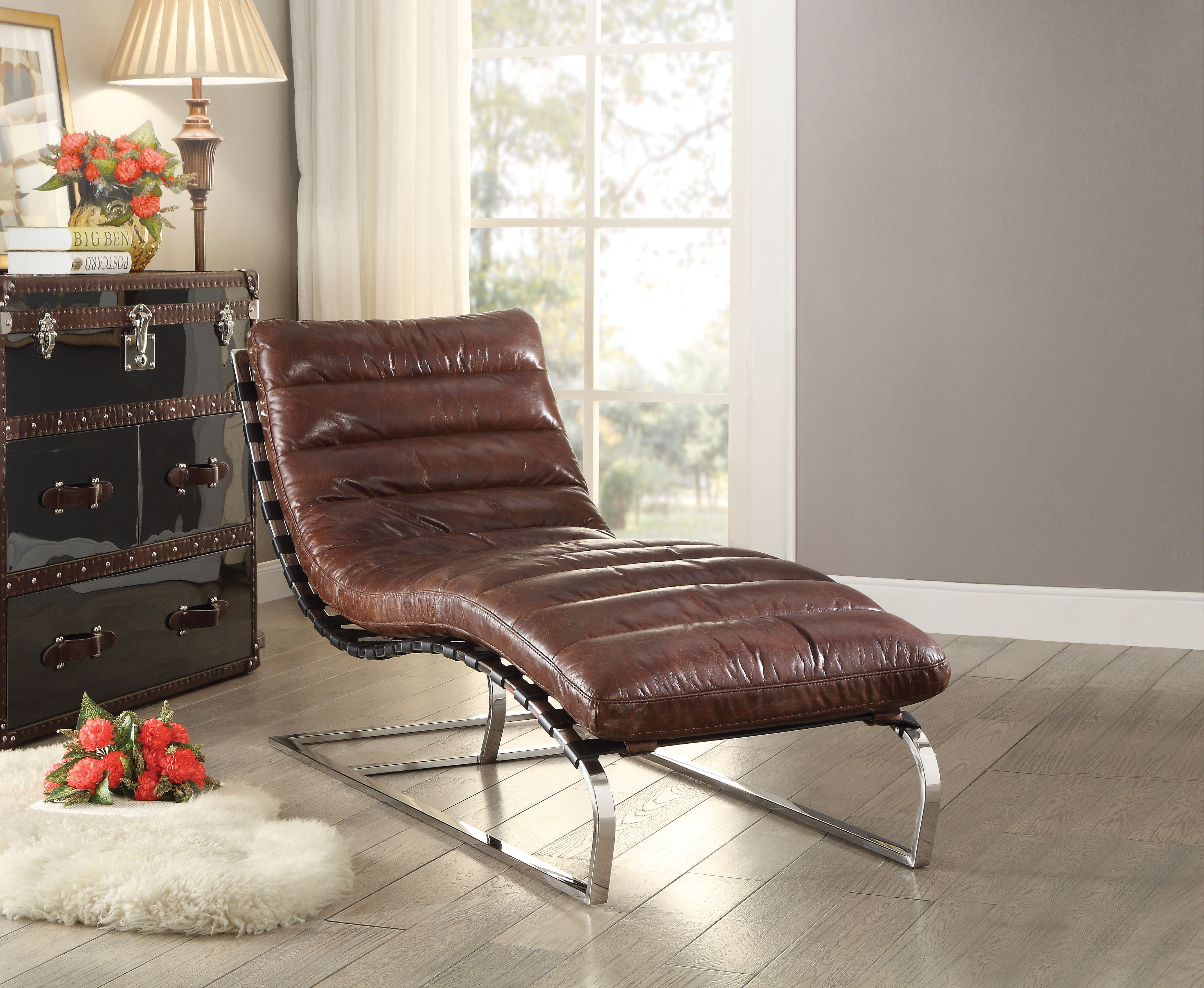 Avery Home Furniture Qortini Genuine Leather Armless Chaise Lounge ...