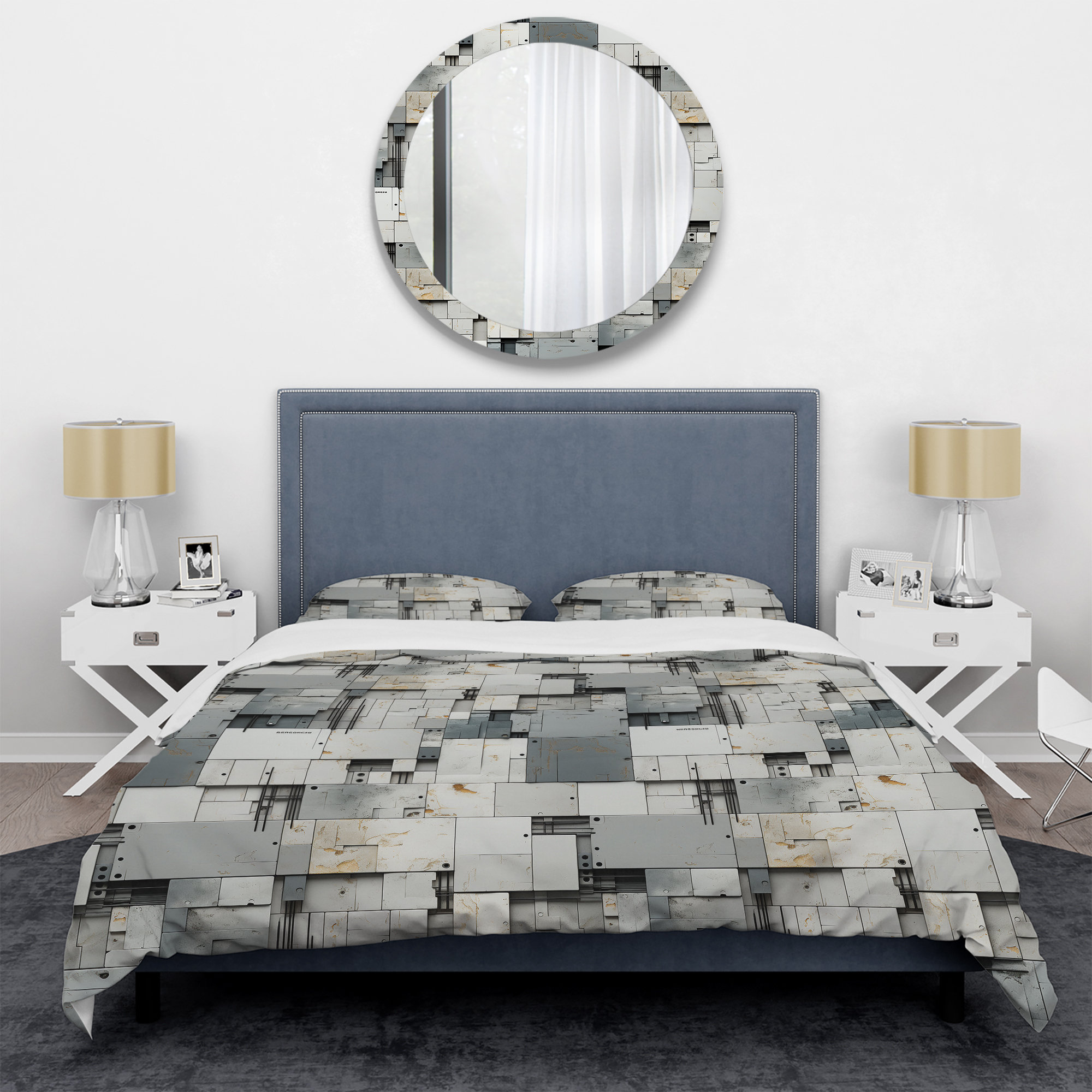 Design Art Allayah Industrial Harmony I - Geometric Duvet Cover Set ...