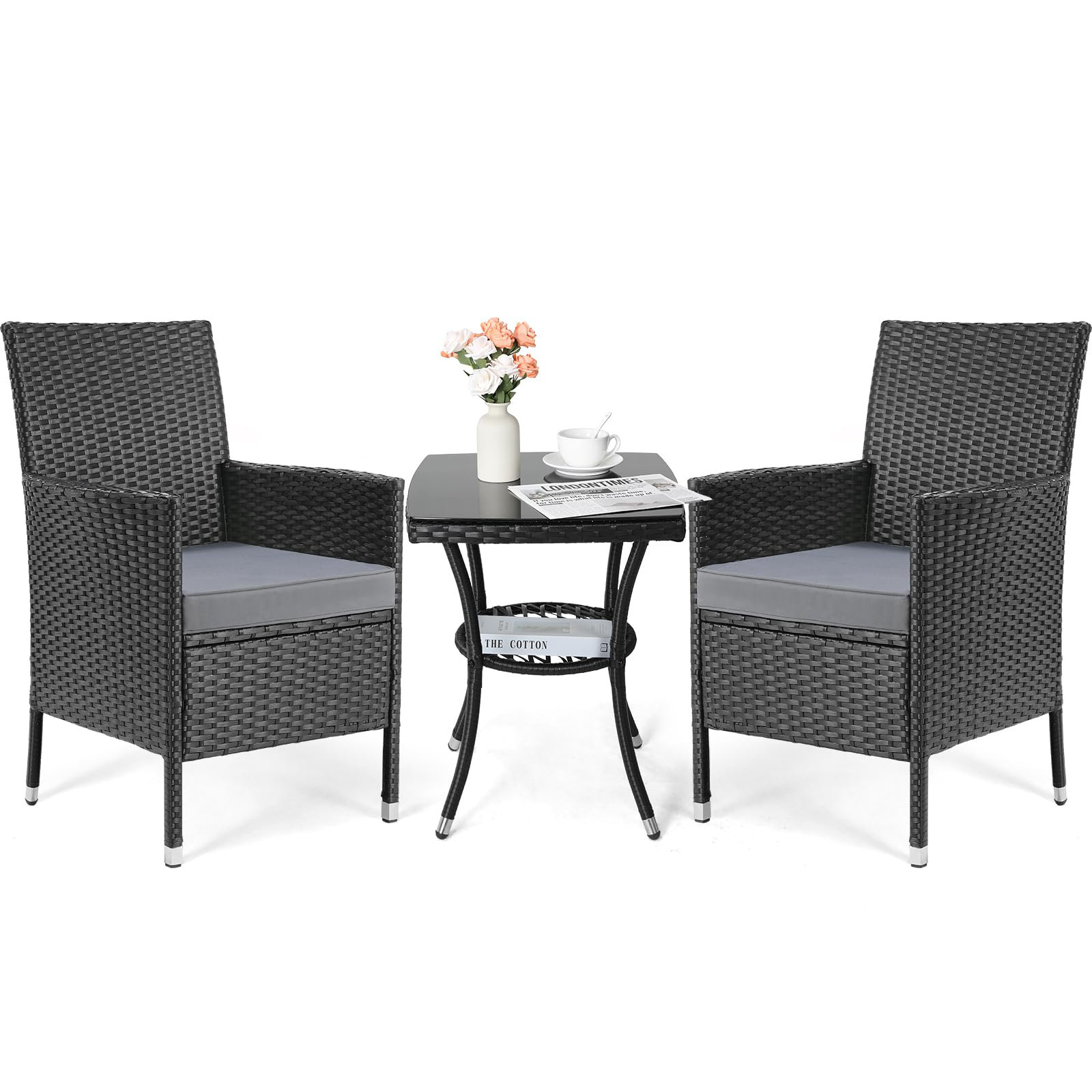 ClassicLiving Balcony Furniture Set, 3-piece Rattan Garden Furniture ...