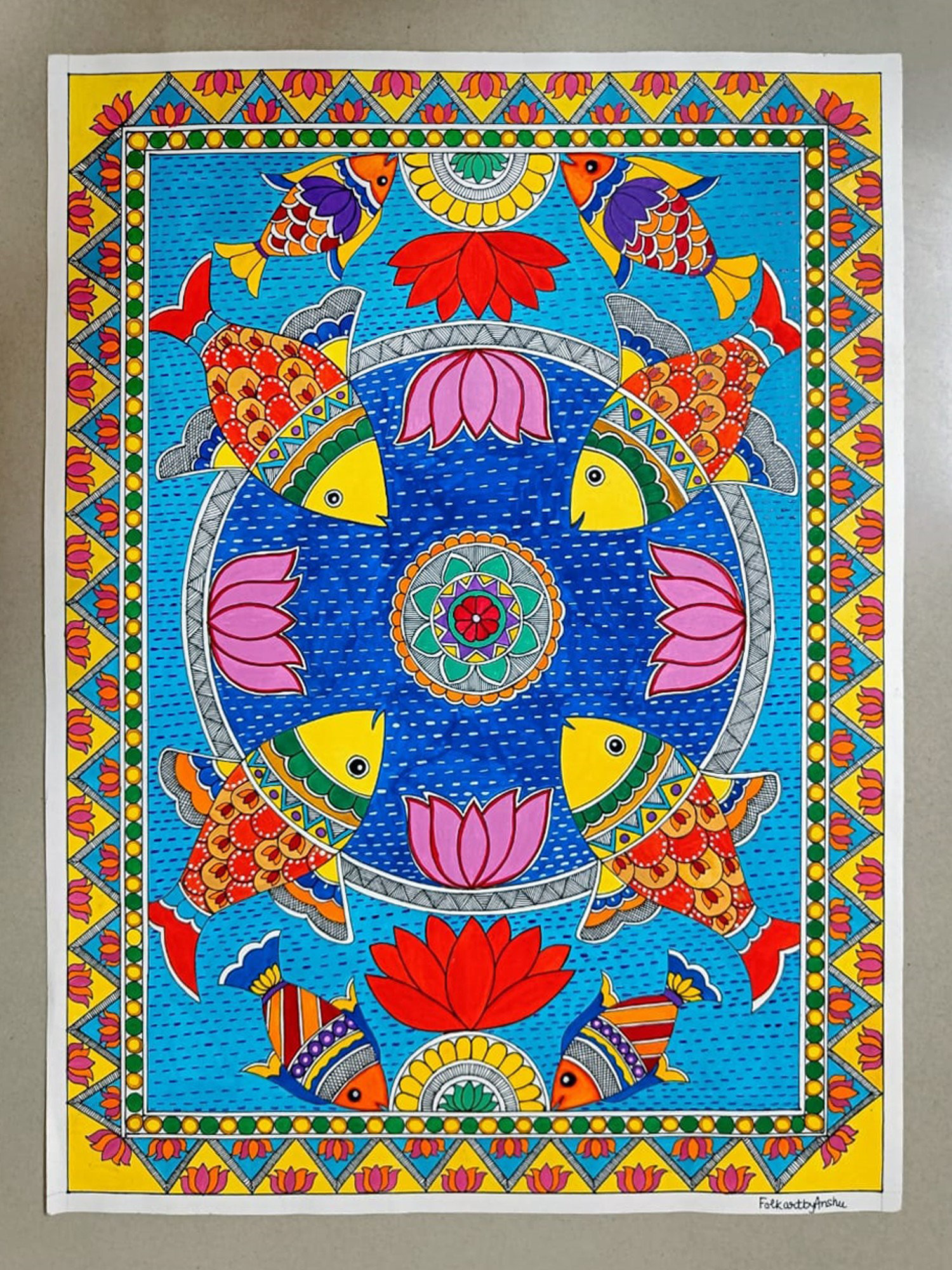 Indigo Safari Multicolor Fishes In The Pond | Painting On Paper | By ...