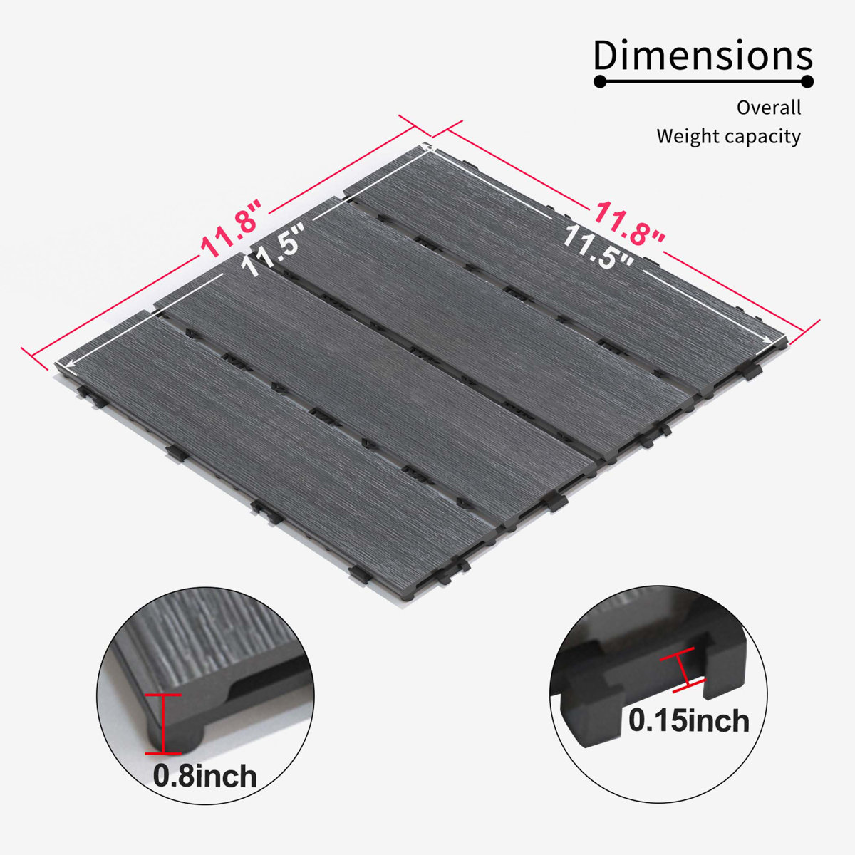 Wenty Patio Floor Tile WPC Wood-Plastic Composite Patio Deck Tiles DIY ...