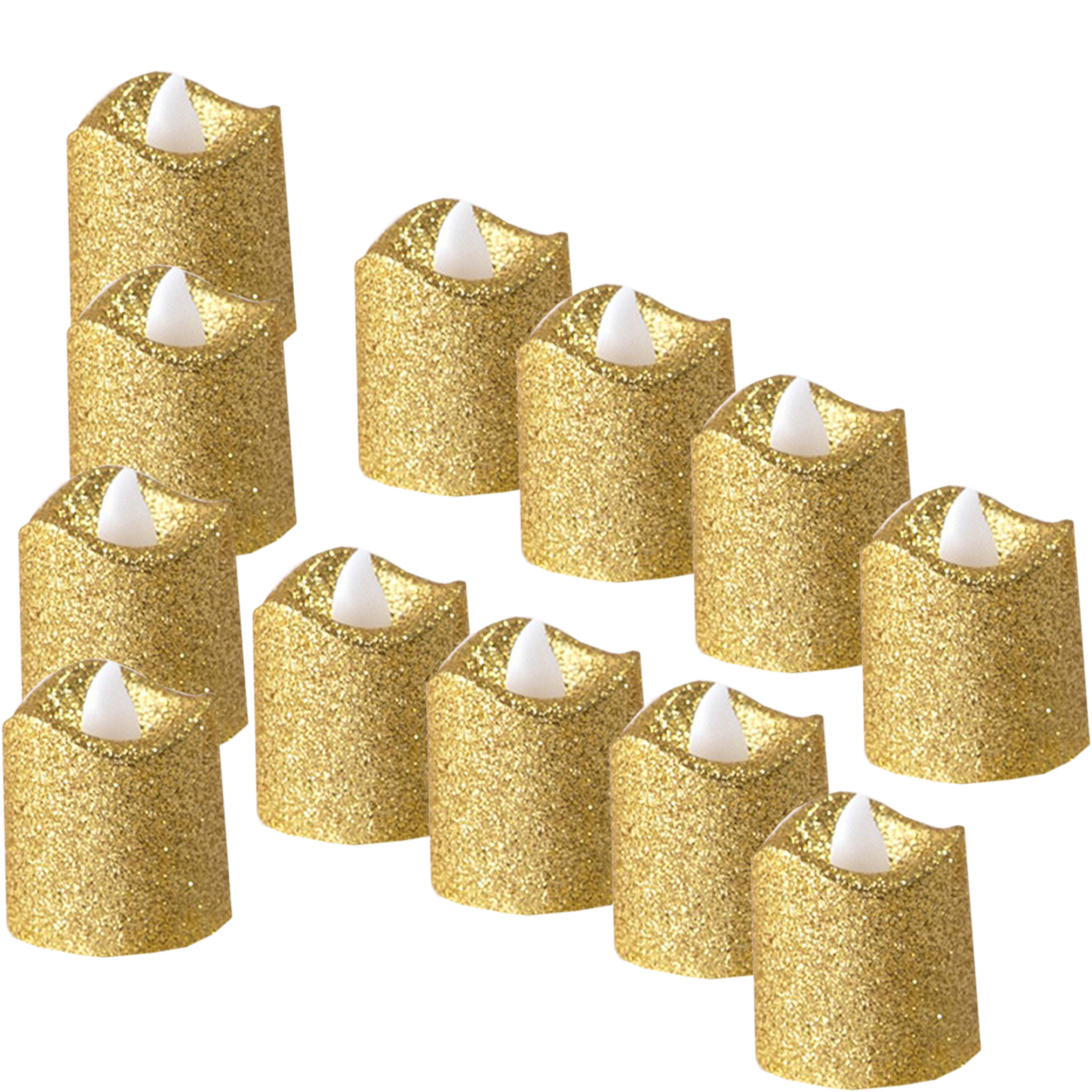 Mercer41 Elegant Glittering Gold LED Tea Lights, Set of 12 Battery ...
