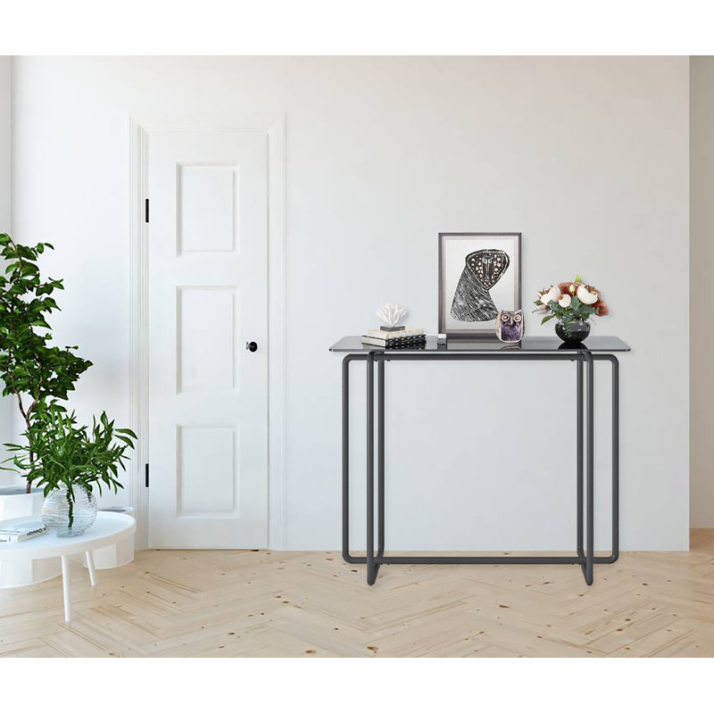Ivy Bronx Eldon Tempered Glass Top Console Table With Black Metal Base ...
