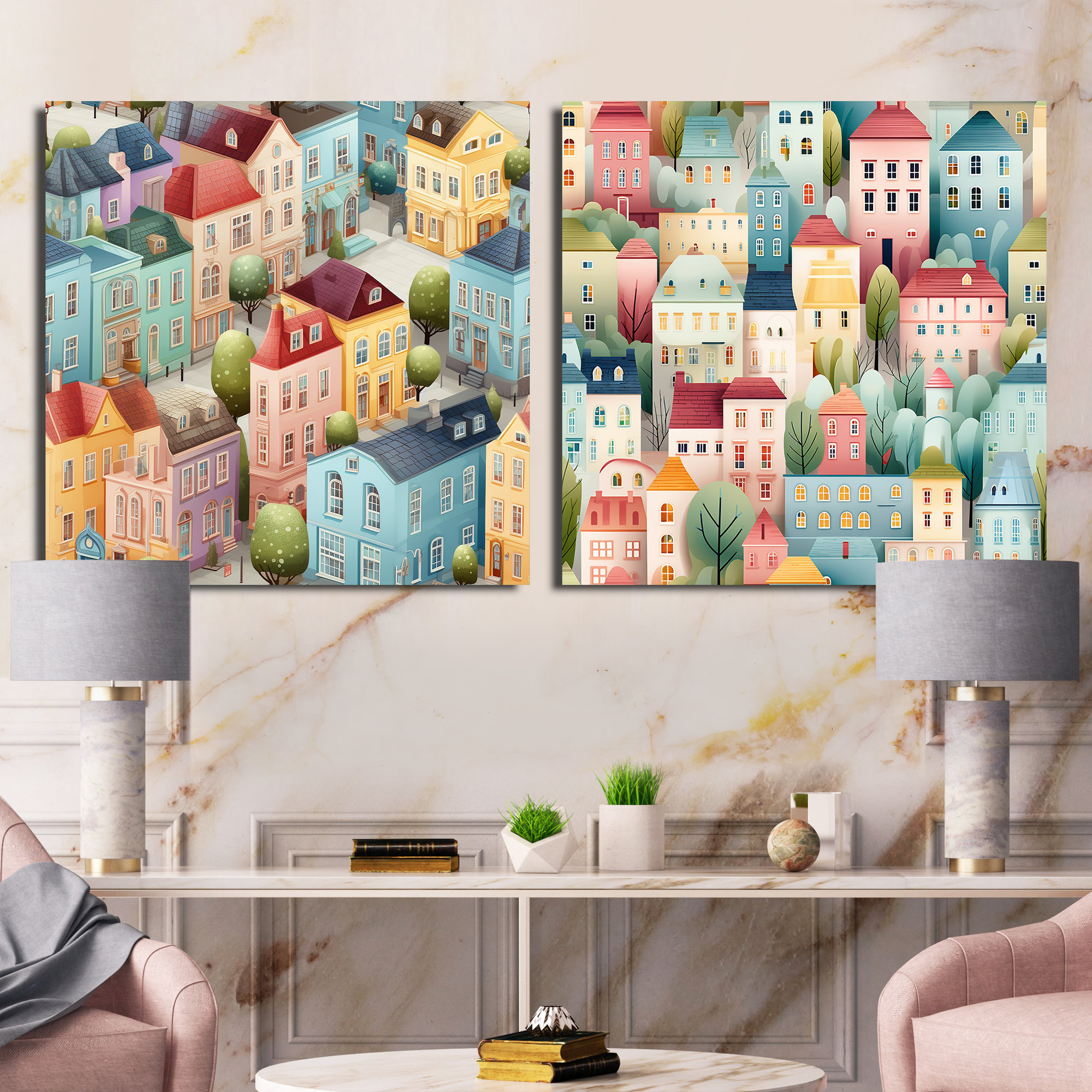 Design Art Soft Pastel Color Nordic Building Collage - Abstract Square ...