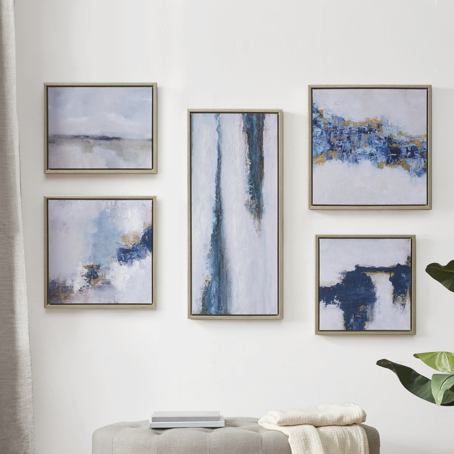 INK+IVY Blue Drift Abstract 5-piece Framed Canvas Gallery Wall Art Set ...