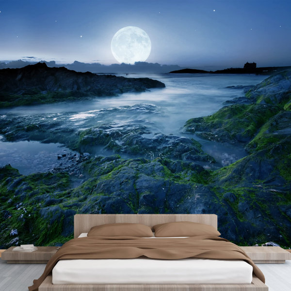 IDEA4WALL Full Moon Over The Coast in Cornwall UK Removable Self ...