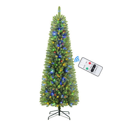 The Holiday Aisle® Prelit Artificial Slim Pencil Christmas Tree, Remote ...