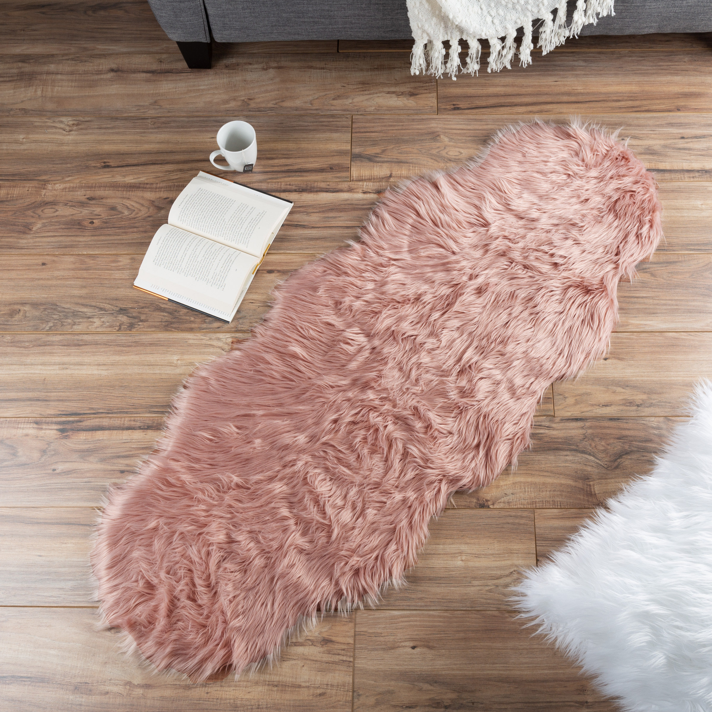 Mercer41 Scudder Pink Sheepskin Throw Rug- Faux Fur 2x5-Foot High Pile ...