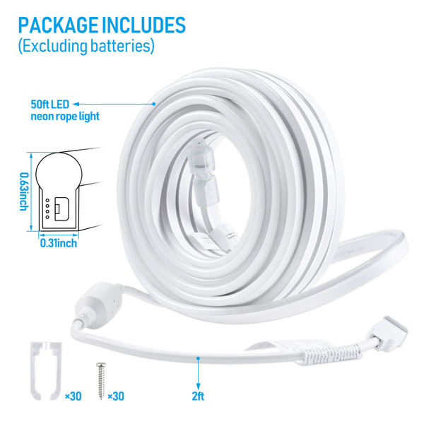 The Holiday Aisle® 50FT LED Rope Lights Outdoor, IP67 Waterproof, AC ...