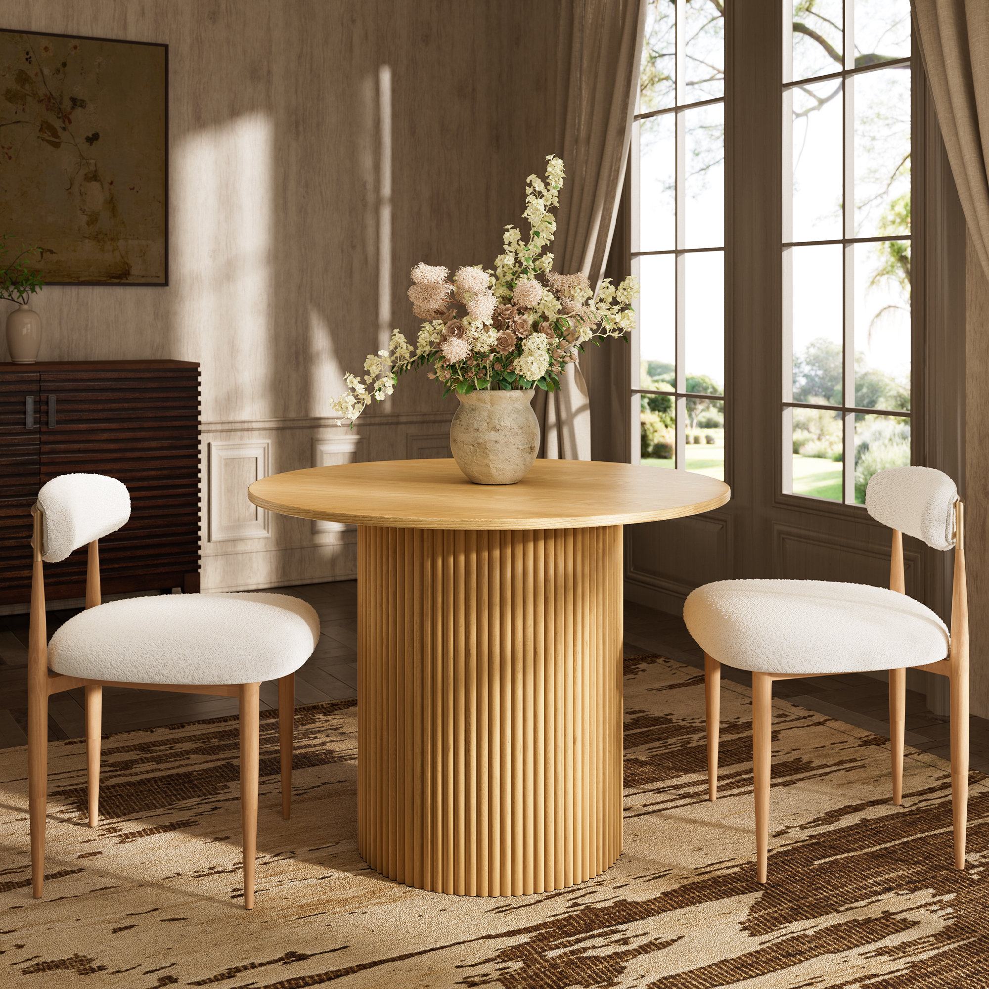 Ebern Designs Modern Minimalist Round Dining Table - Pedestal Base for ...