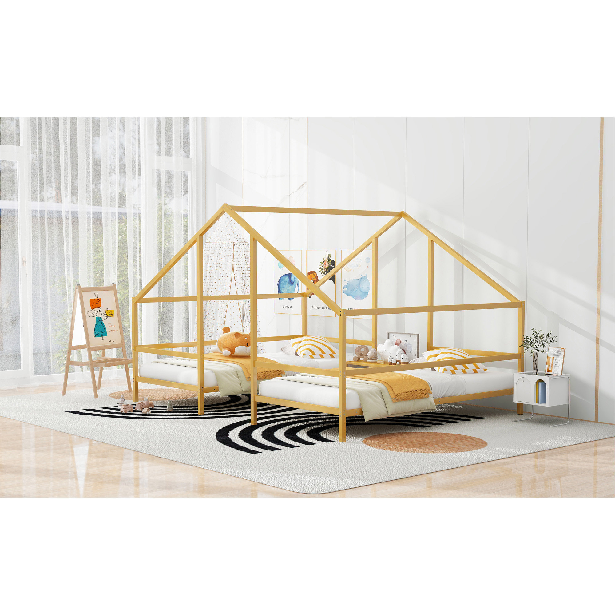 Harper Orchard Sturdy Metal Double Twin Size Triangular House Beds With ...