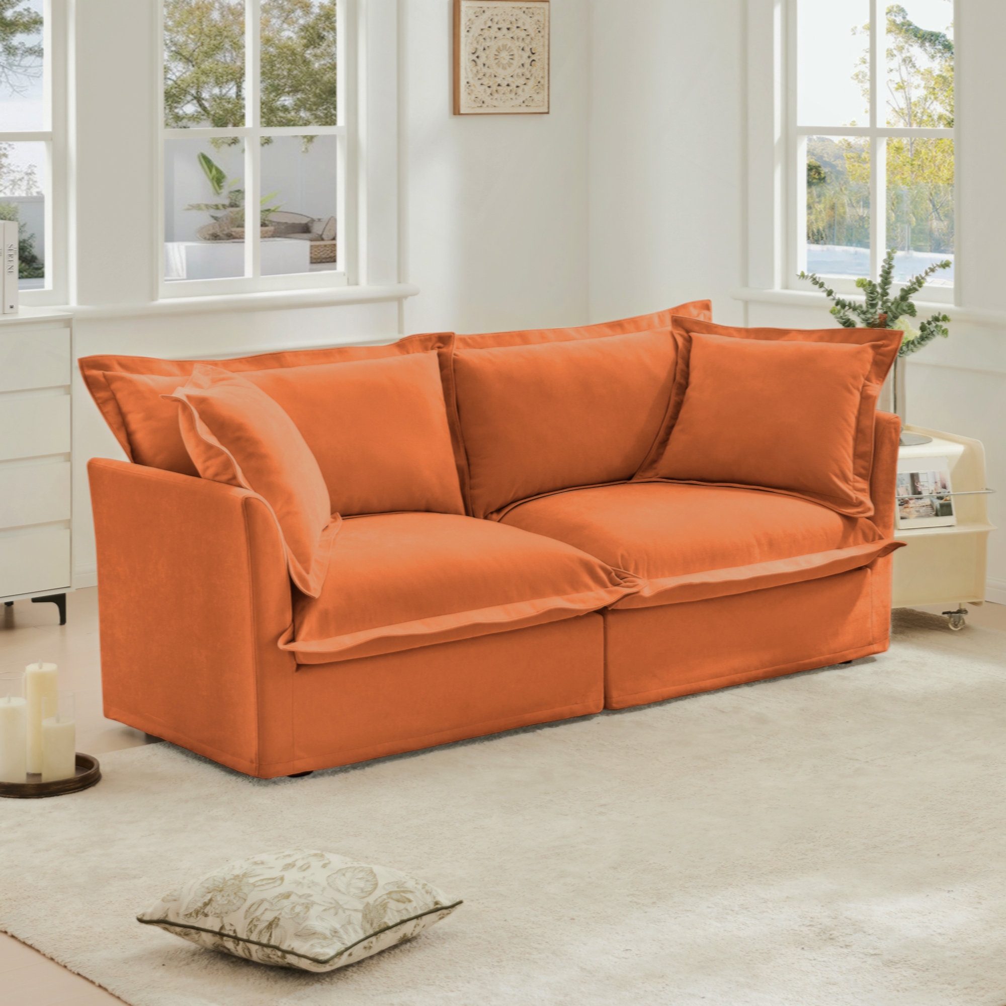 Latitude Run® Modern Slipcovered 2-Seat Sofa Couches For Living Room, 2 ...