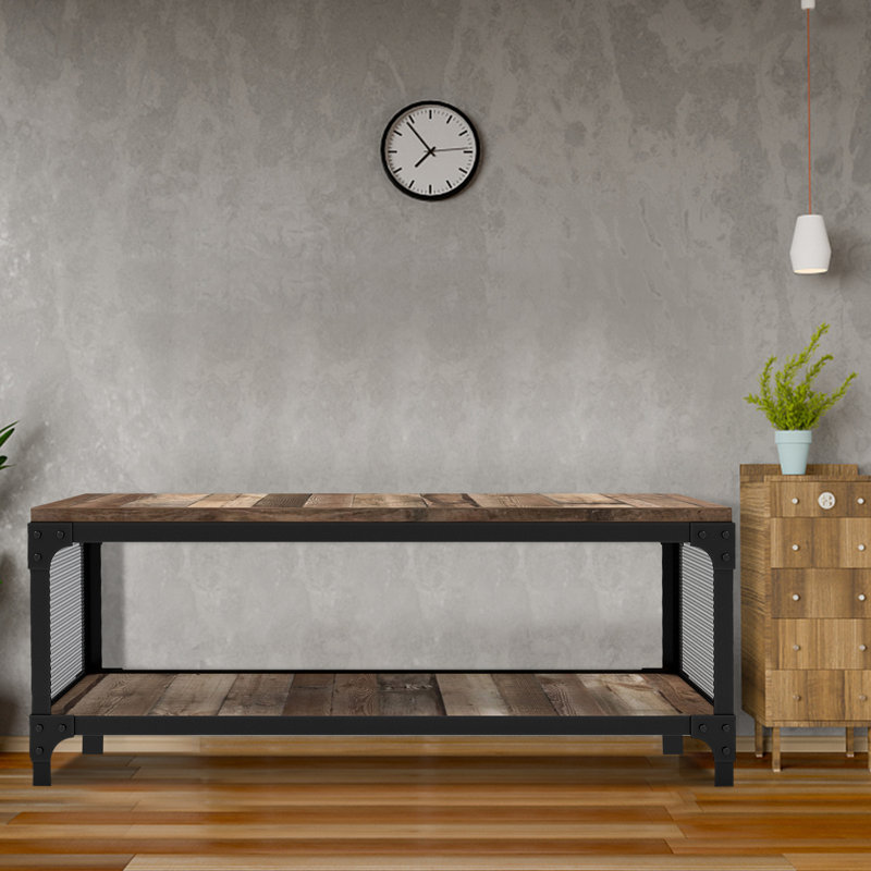 17 Stories Indoor Industrial and Rustic Shoe Storage Bench | Wayfair