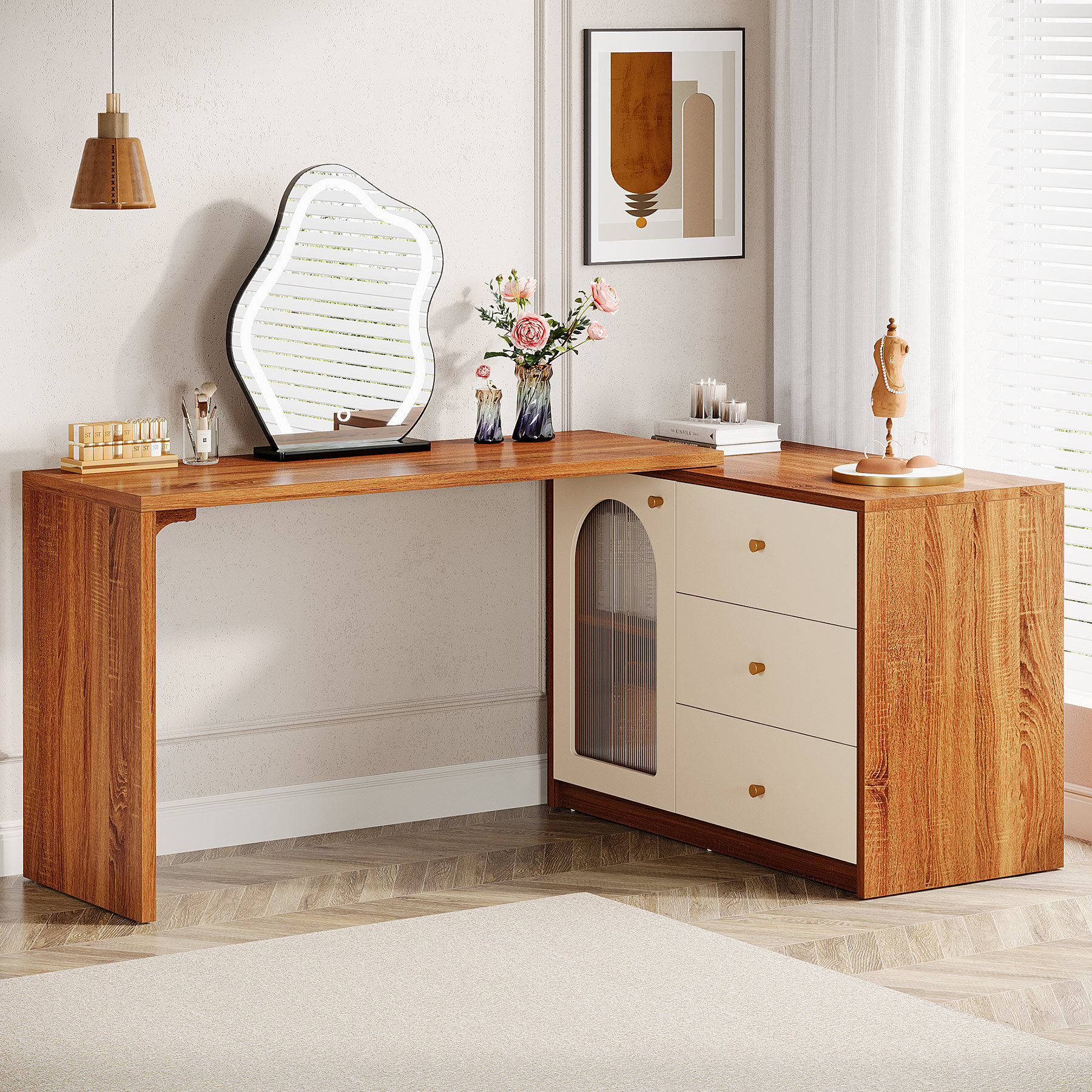 Latitude Run® Makeup Vanity Desk, Large Vanity Dressing Table With ...