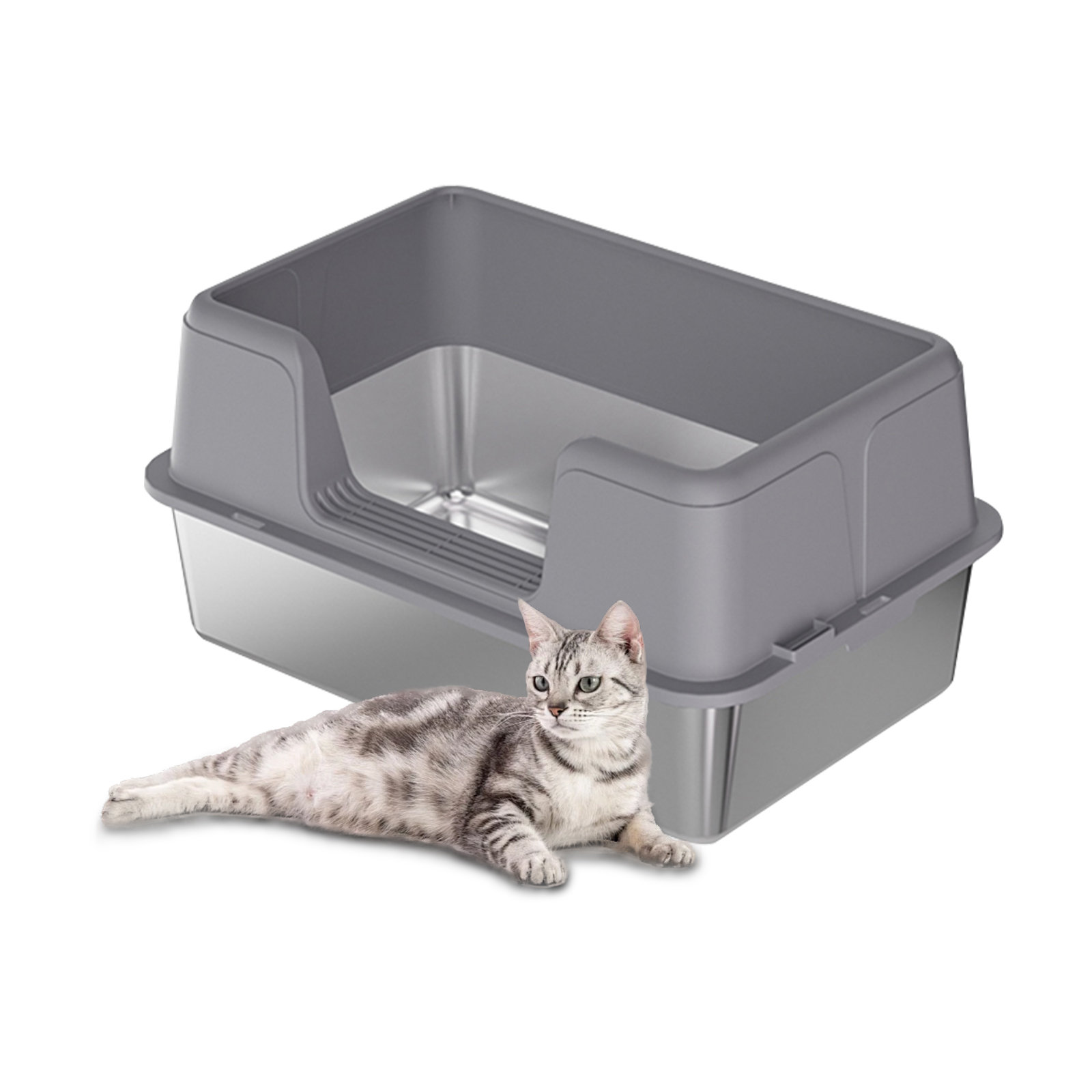 Ebern Designs Stainless Steel Litter Box Large Metal Cat Litter Box ...