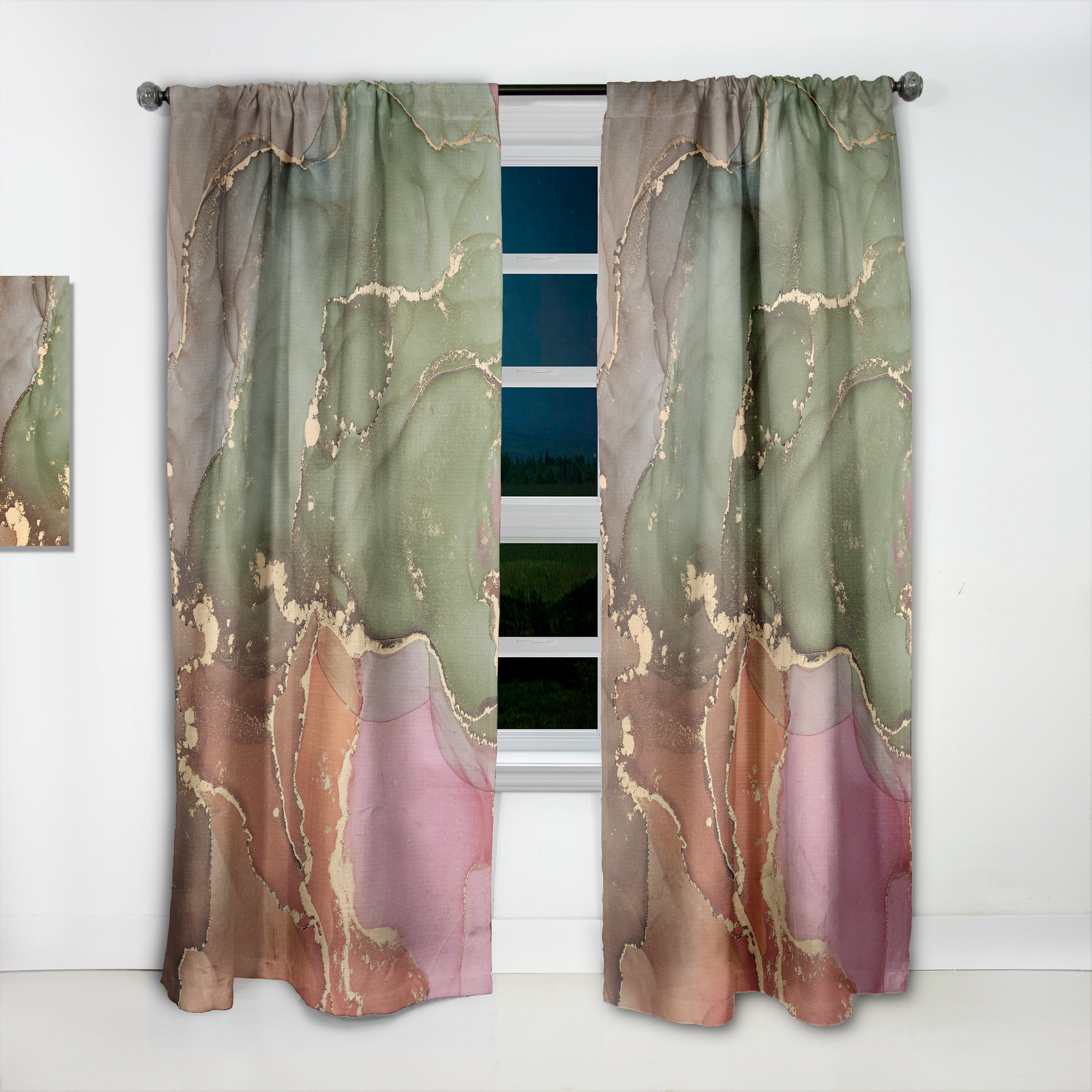 Design Art Liquid Art Abstract Semi-Sheer Thermal Rod Pocket Single ...