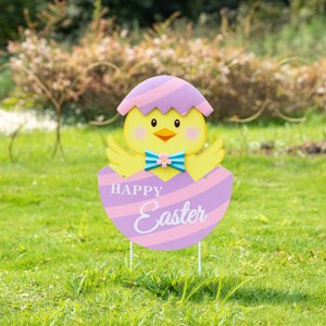 Arlmont & Co. Rasheida Easter Metal Chick Egg Garden Stake | Wayfair