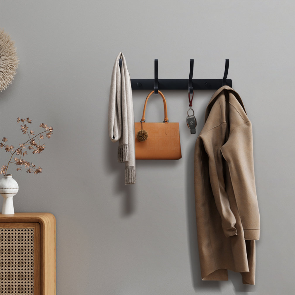 Rebrilliant Heimbert Aluminum Wall 4 - Hook Wall Mounted Coat Rack ...