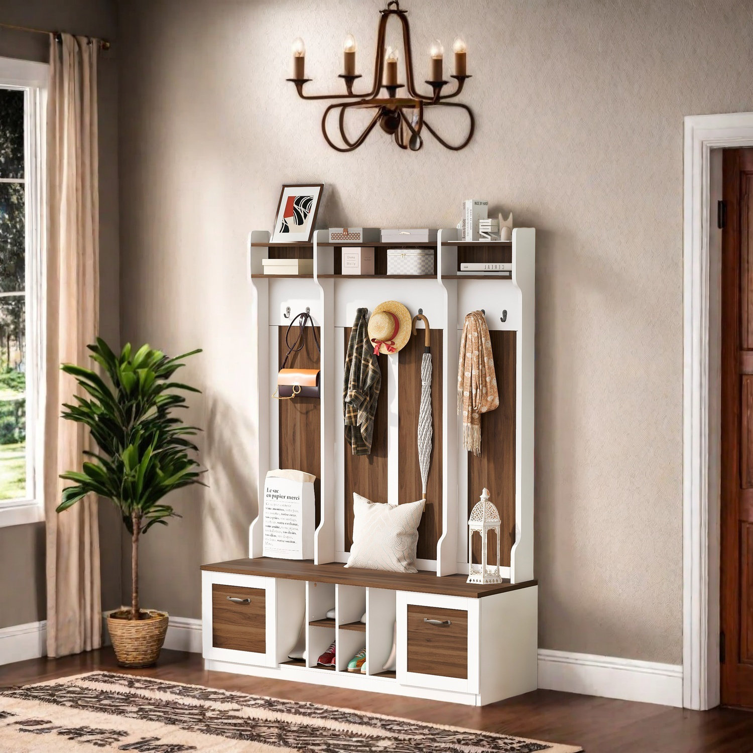 Red Barrel Studio® Modern Hall Tree With Bench, 7 Hooks, 2 Upper ...