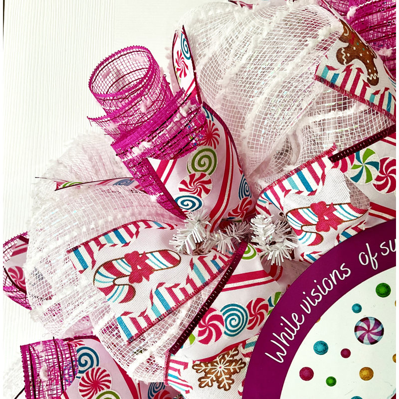 The Holiday Aisle® Pink Gingerbread Sugar Plum House Handmade Deco Mesh ...