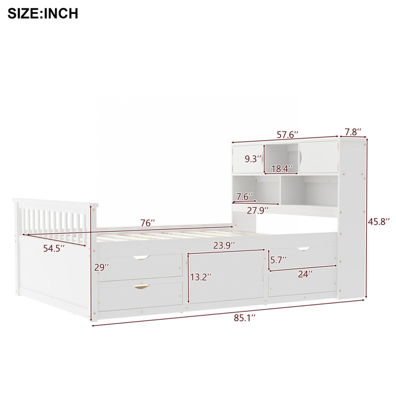 Winston Porter Captain Platform Bed Frame with Storage Bookcases and ...