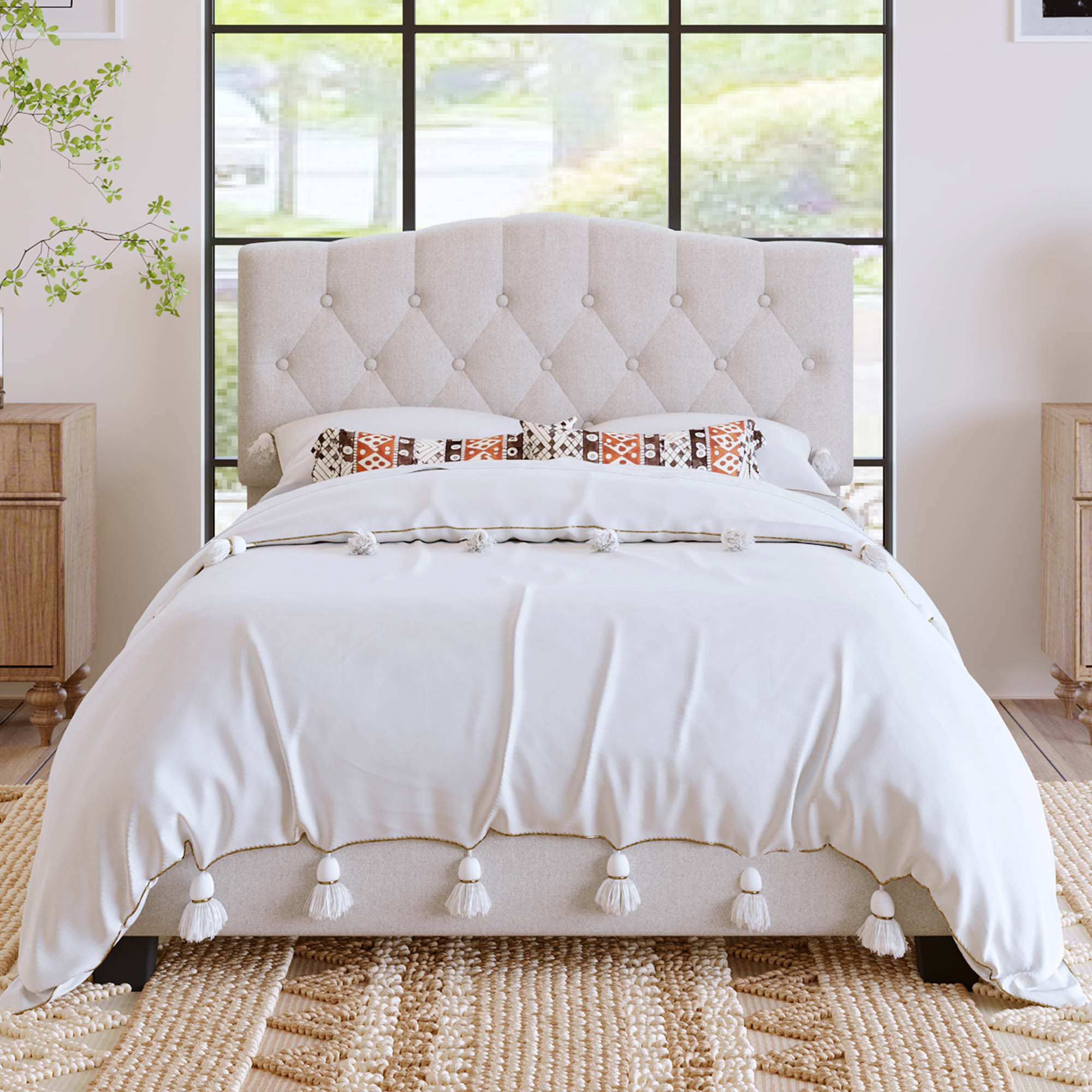 House of Hampton Elegant Upholstered Curved Tufted Linen Platform Bed ...