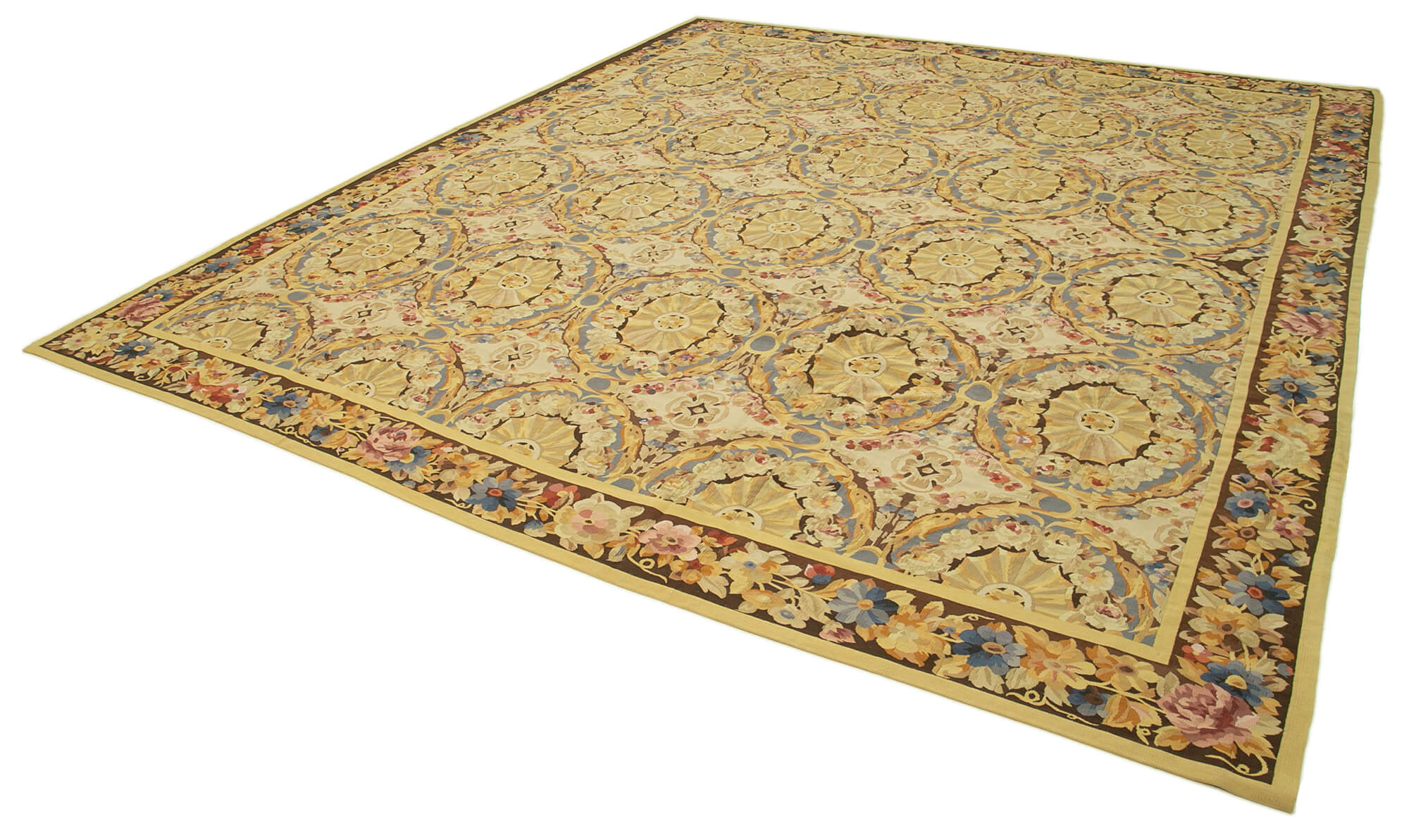 Lofy Aubusson Floral Yellow Floral Wool Handmade Area Rug | Wayfair