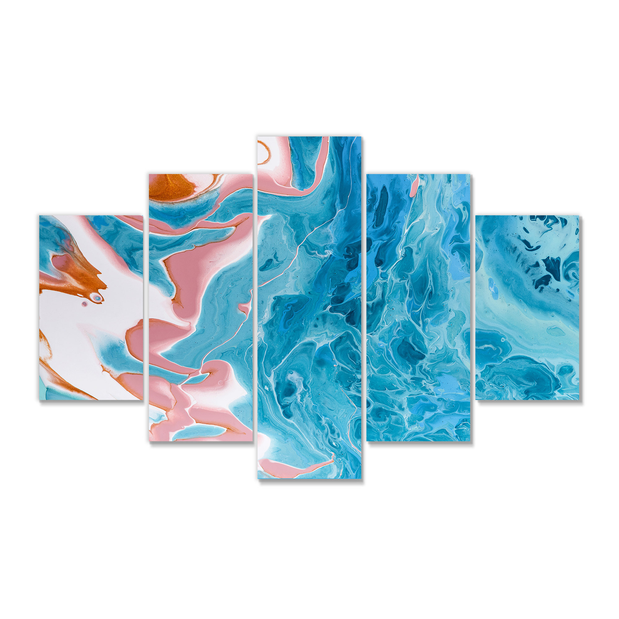 Design Art Turquoise and Pink Marble Universe - 5 Piece Wrapped Canvas ...