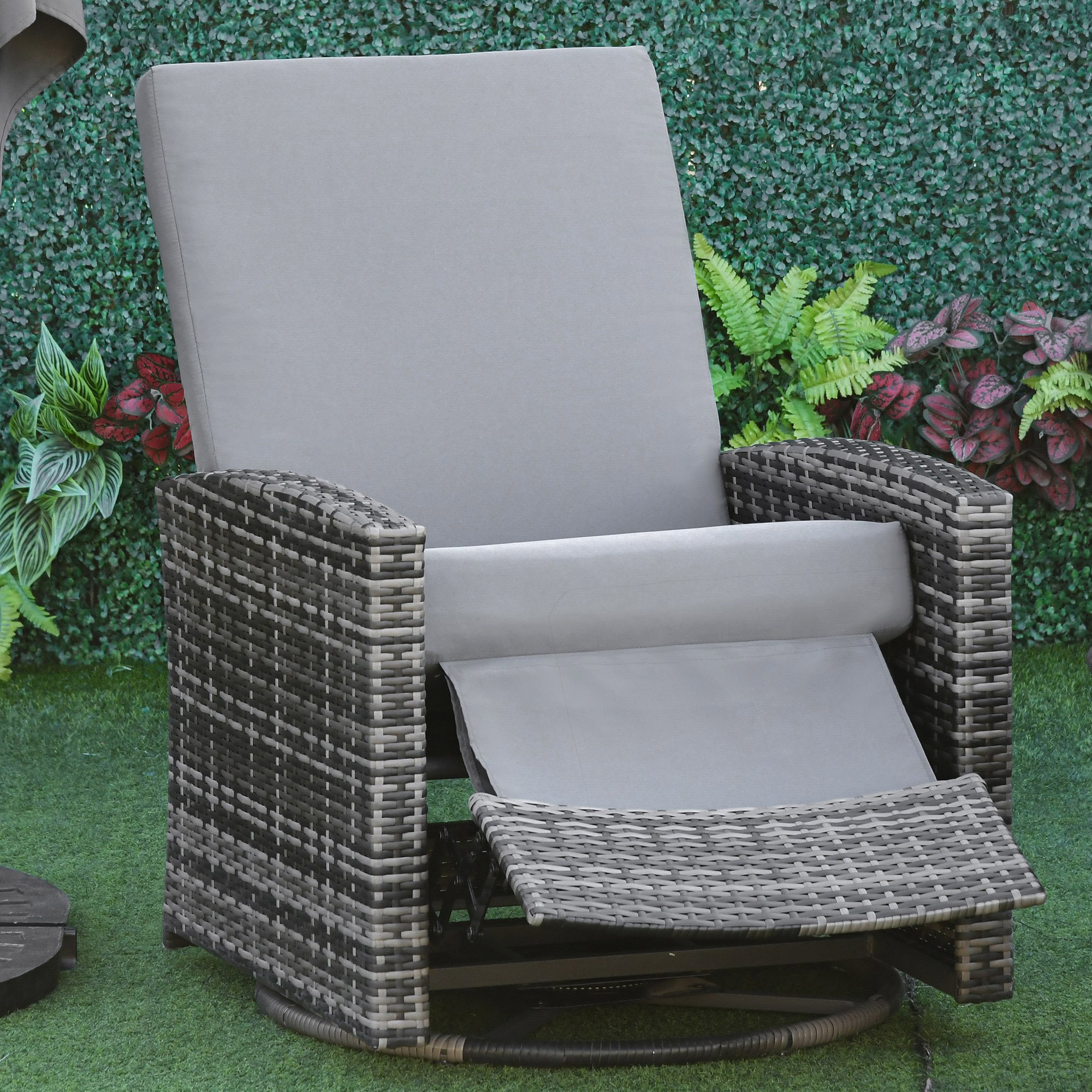 Dovecove Outsunny Outdoor Wicker Swivel Recliner Chair, Reclining ...