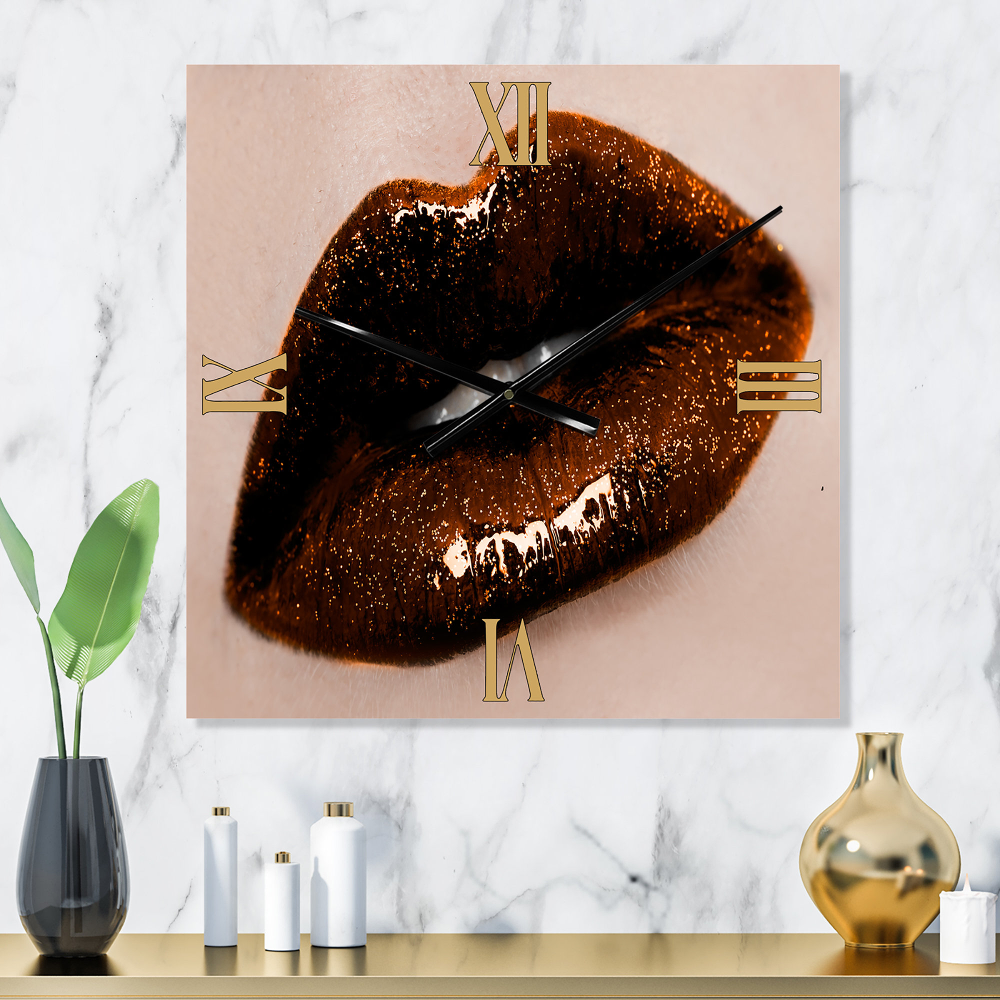 East Urban Home Close-Up of Gorgeous Woman Lips II - Modern Wall Clock ...