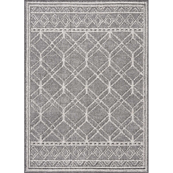 Union Rustic Janyssa Geometric Outdoor Gray Area Rug | Wayfair