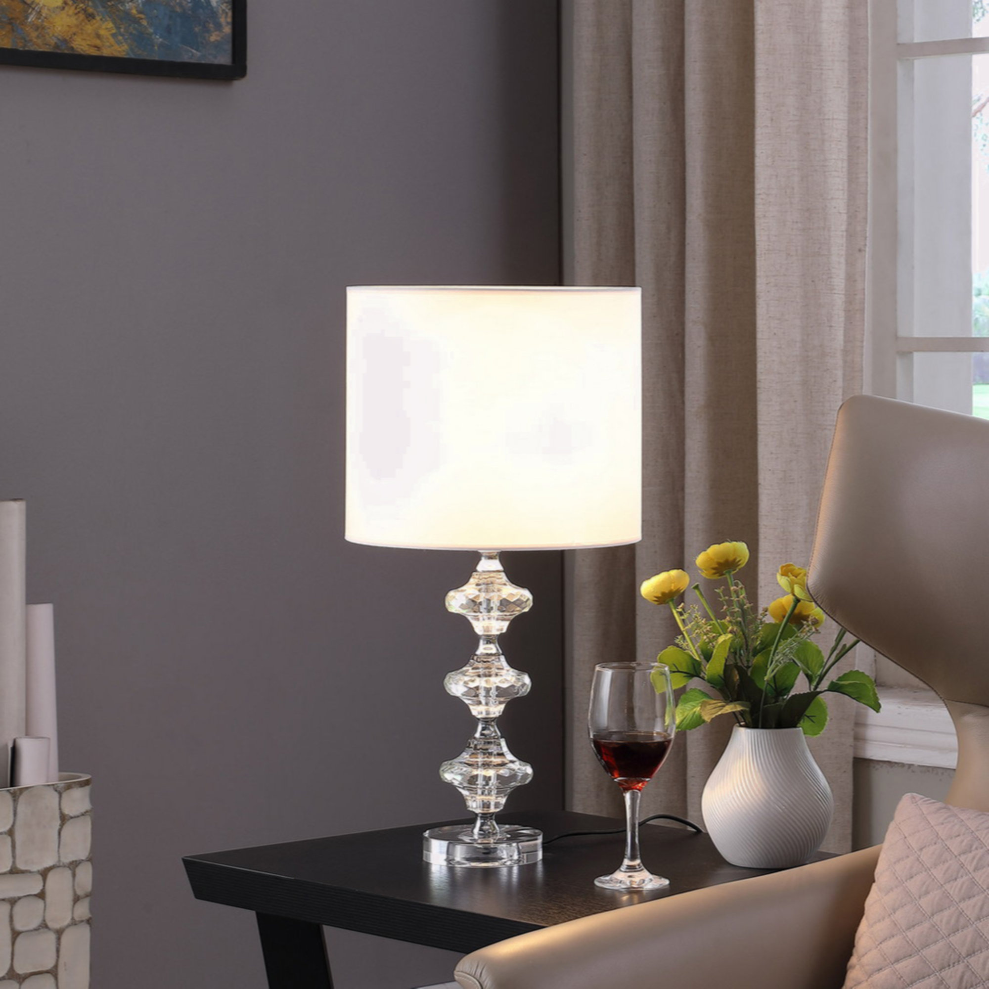 Mercer41 22.25" Geometric Prism Solid Crystal Table Lamp In Chrome ...