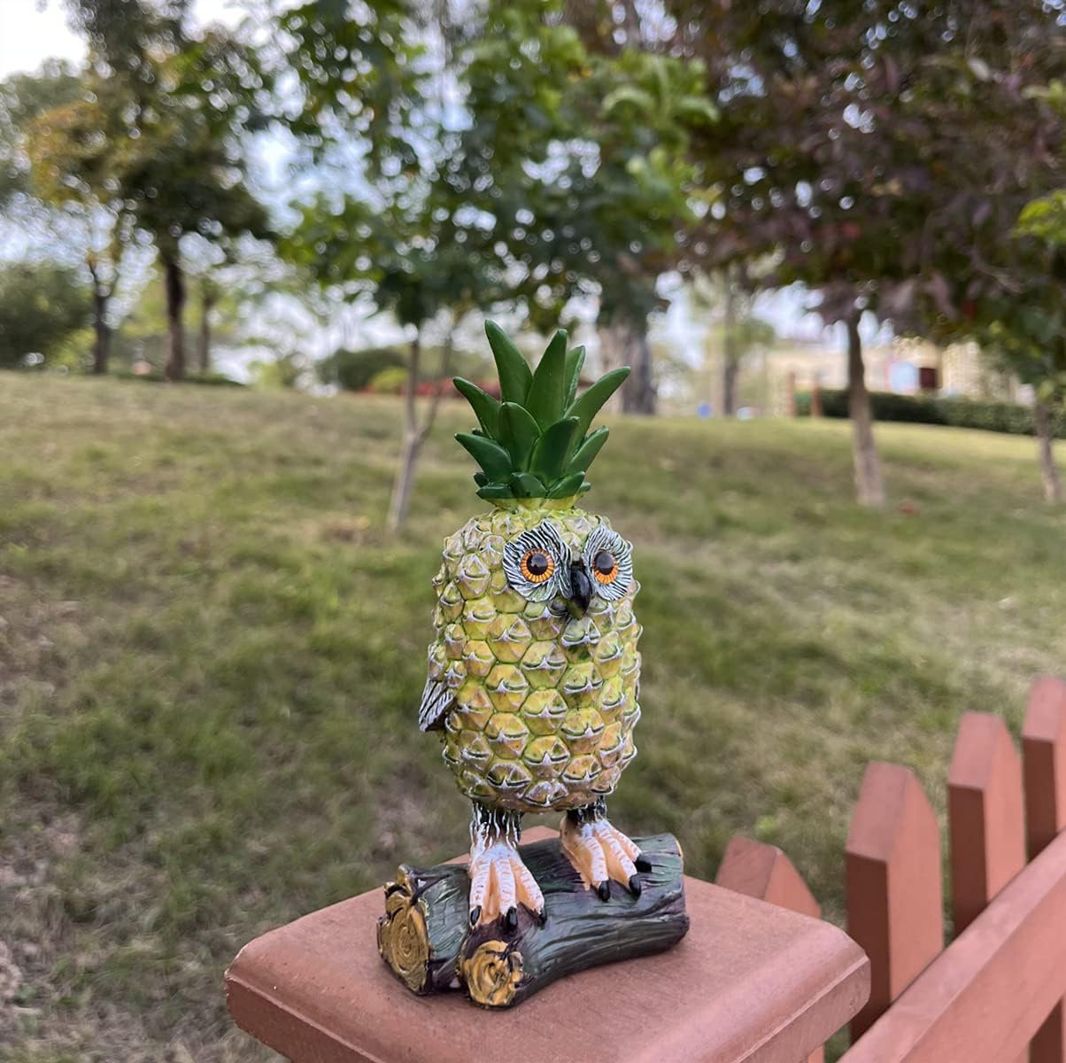 Trinx Pineapple Owl Statue, Whimsical Resin Art Figurine Sculpture ...