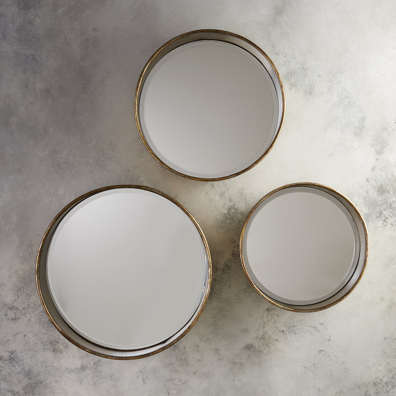 17 Stories Round Metal Shadow Box Wall Mirrors with Distressed Finish ...