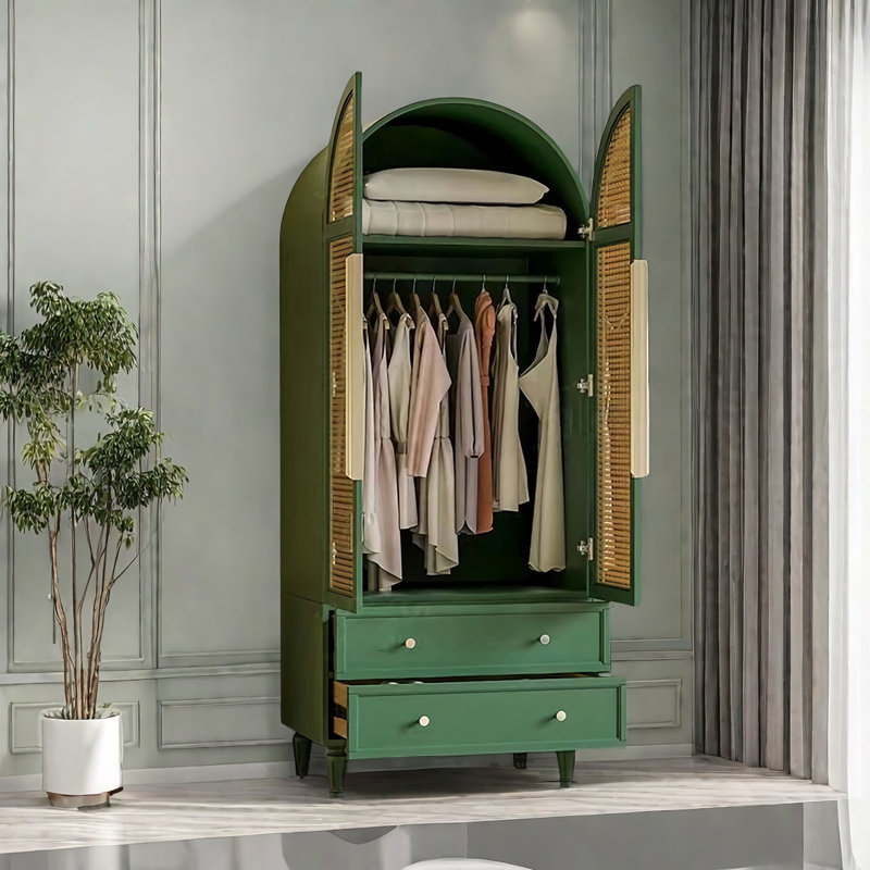 QUACOMFOR Simple Green Solid Wood Arc Top Wardrobe. | Wayfair