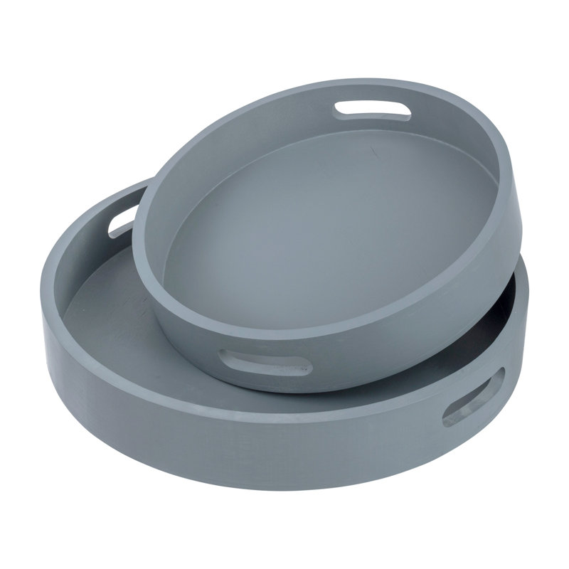 Ebern Designs Sabaa 2 Piece Gray Solid Wood Round Serving Trays | Wayfair