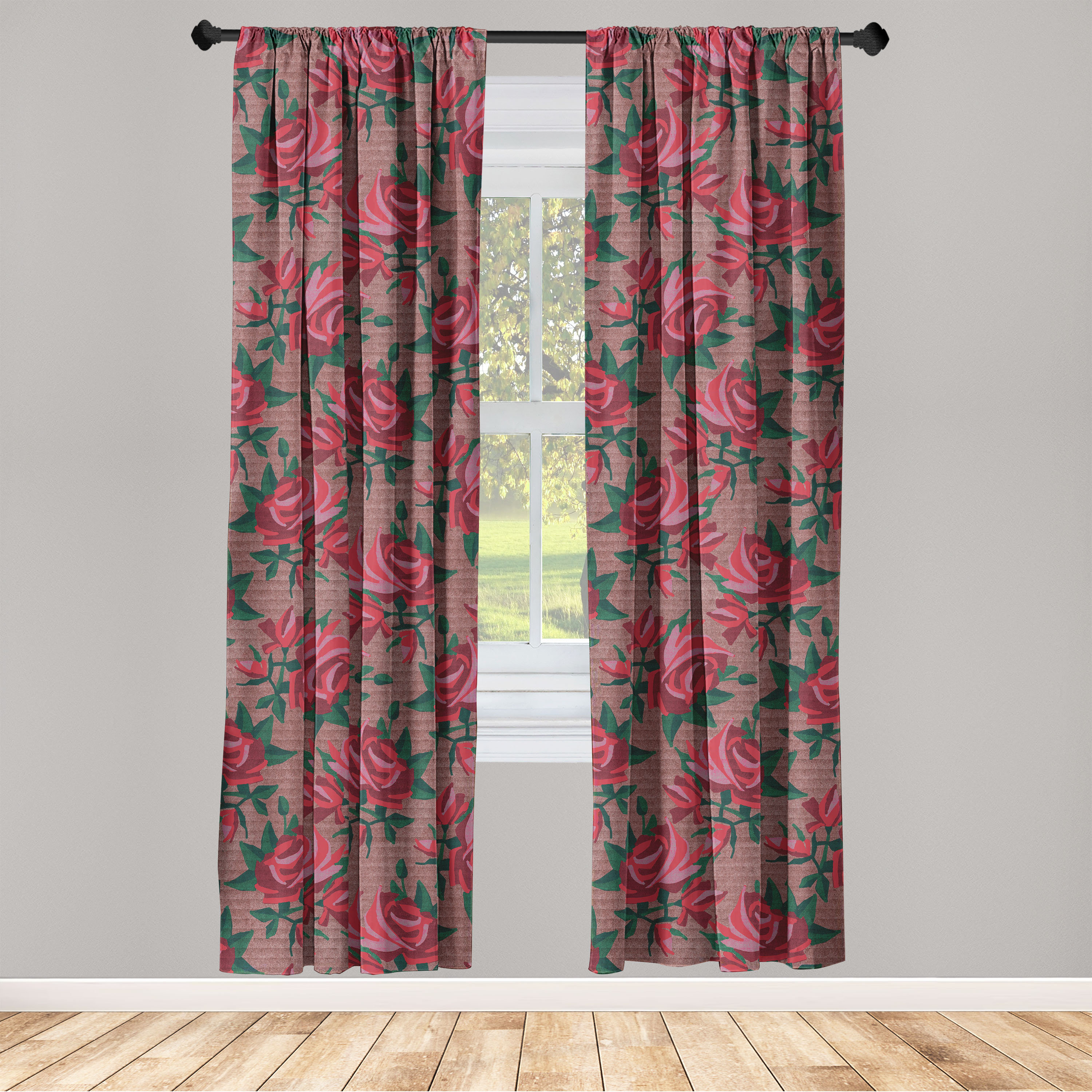 East Urban Home Floral Curtains Red Roses Grunge Background Pair 426512 ...