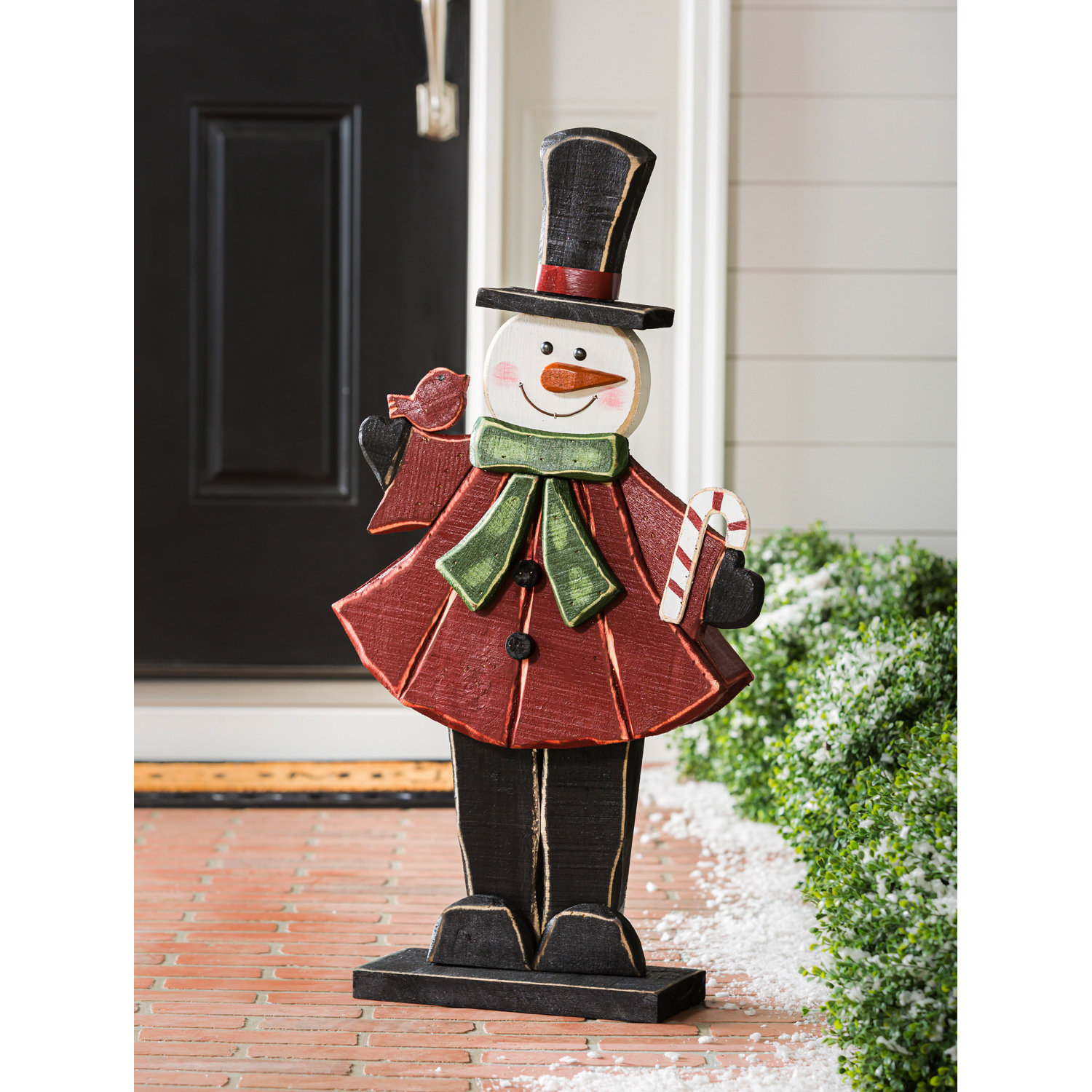 The Holiday Aisle® Purwokerto Wooden Snowman Garden Statue | Wayfair