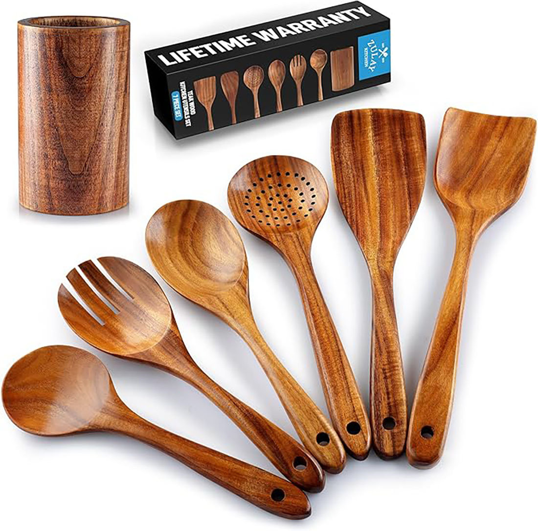 KOGBEL Kitchen 7 Pieces Teak Cookware - Smooth Surface Natural Teak ...