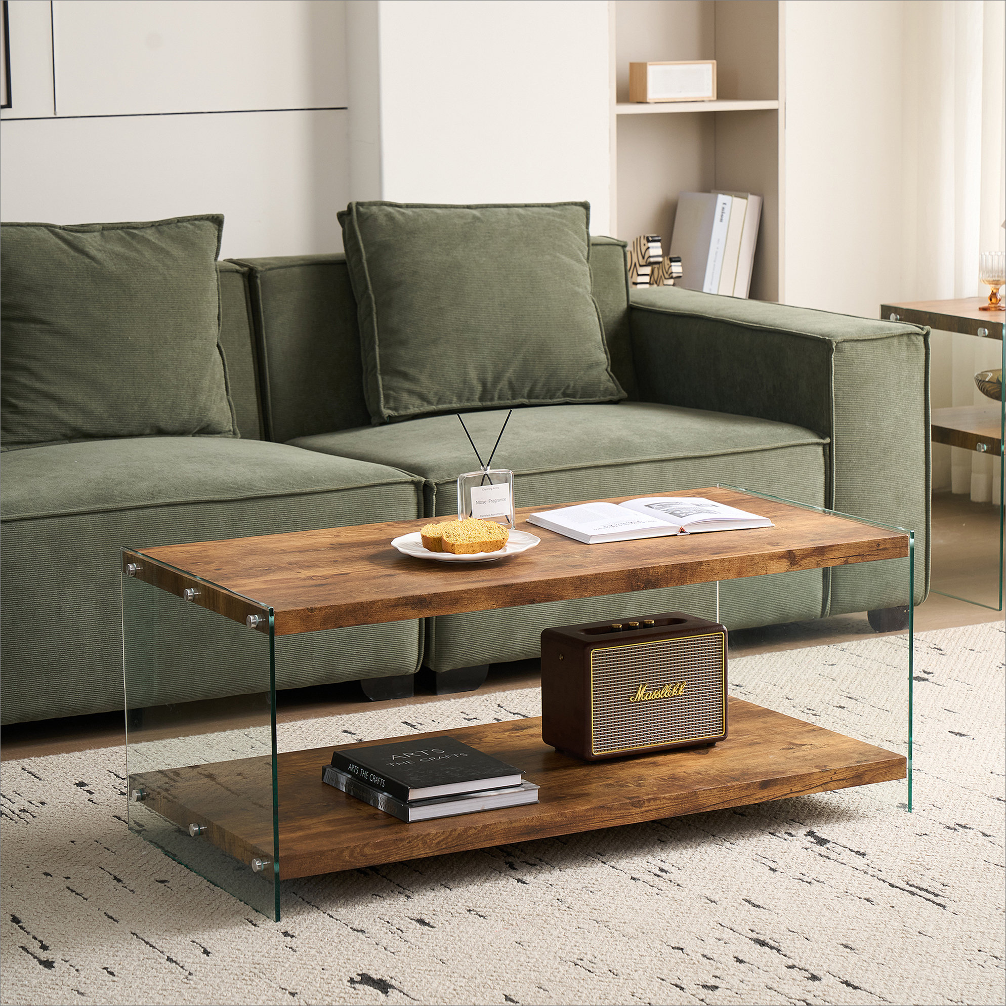 Ivy Bronx MDF CoffeeTable, Small Tea Table, Walnut Tempered Glass Sofa ...