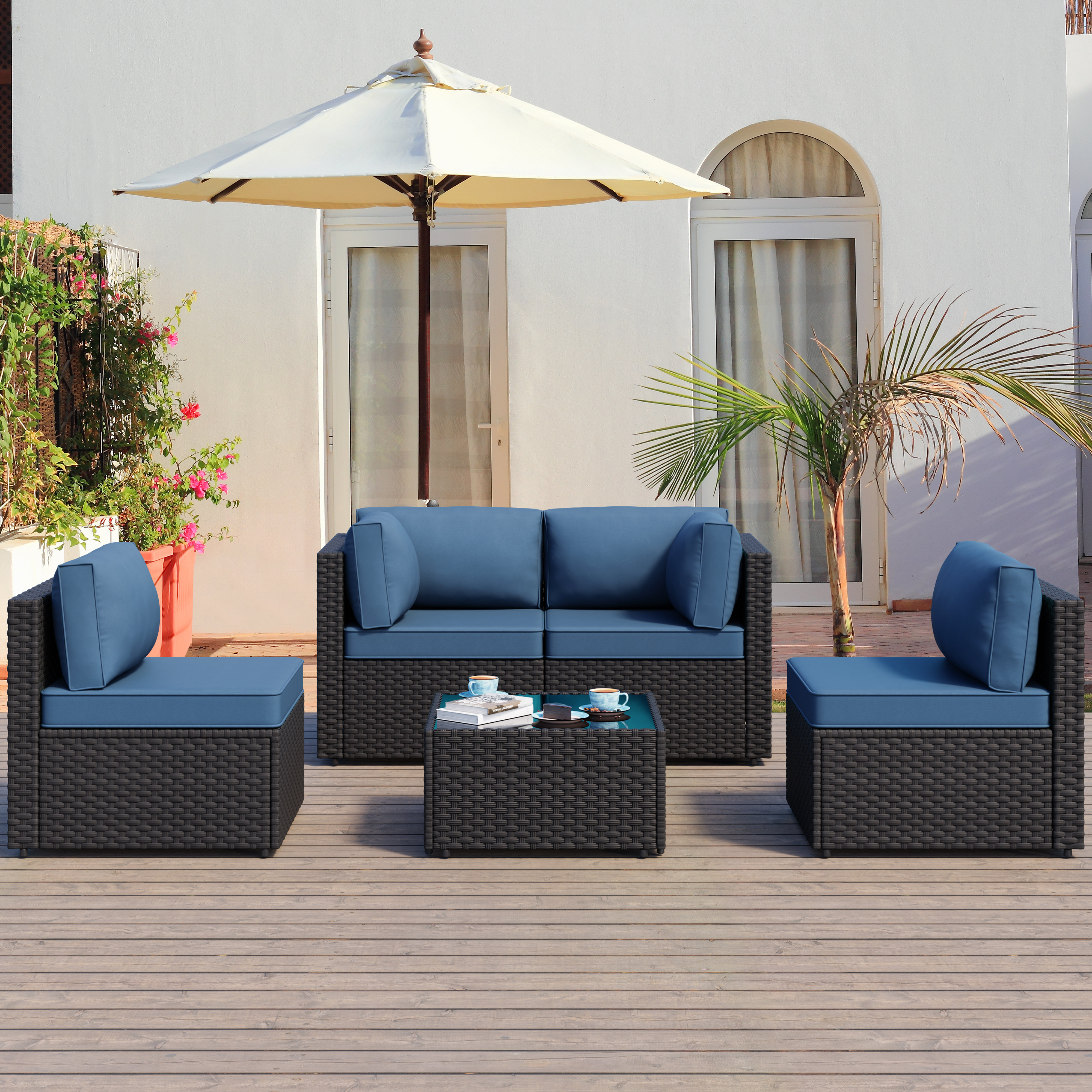 Wade Logan® Diamondville 5-Piece Outdoor Rattan Furniture Patio Set ...