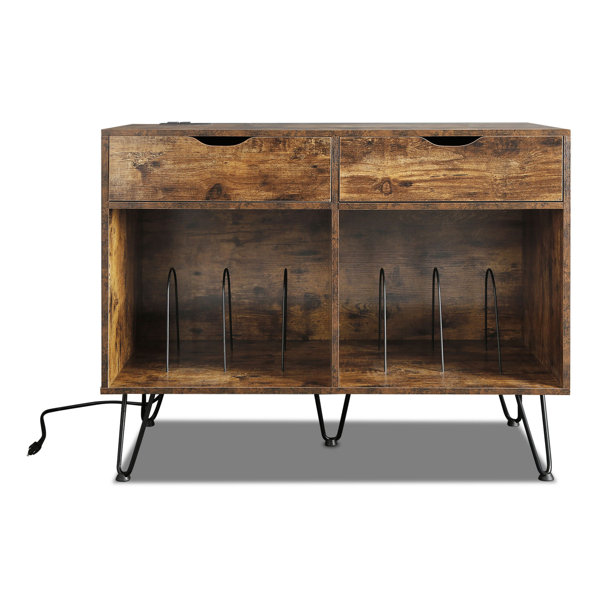 17 Stories Vinyl Record Player Turntable Stand Multimedia Media Shelves ...