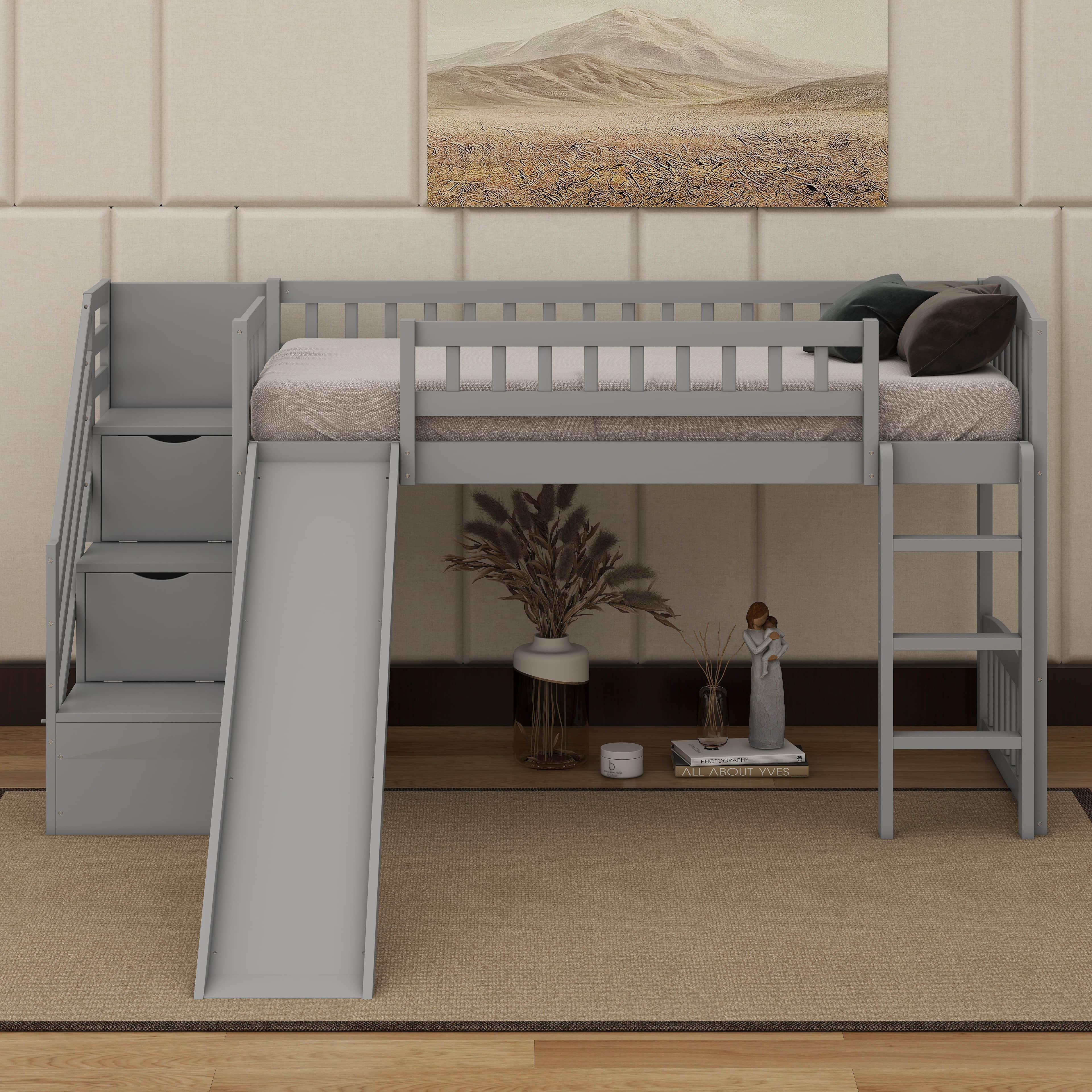 Harriet Bee Space-Efficient Pine Wood Stairway Loft Bed With Slide ...