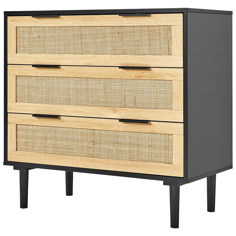VEVOR 3 Drawer Rattan Dresser, Boho Dresser, Rattan Chest of Drawers ...