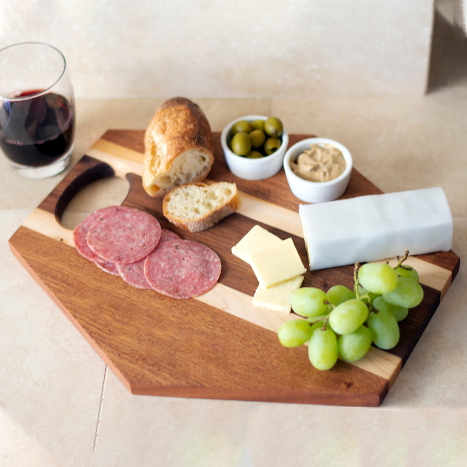 Cades and Birch Polygon Solid Wood Handmade Cutting Board with 2 ...